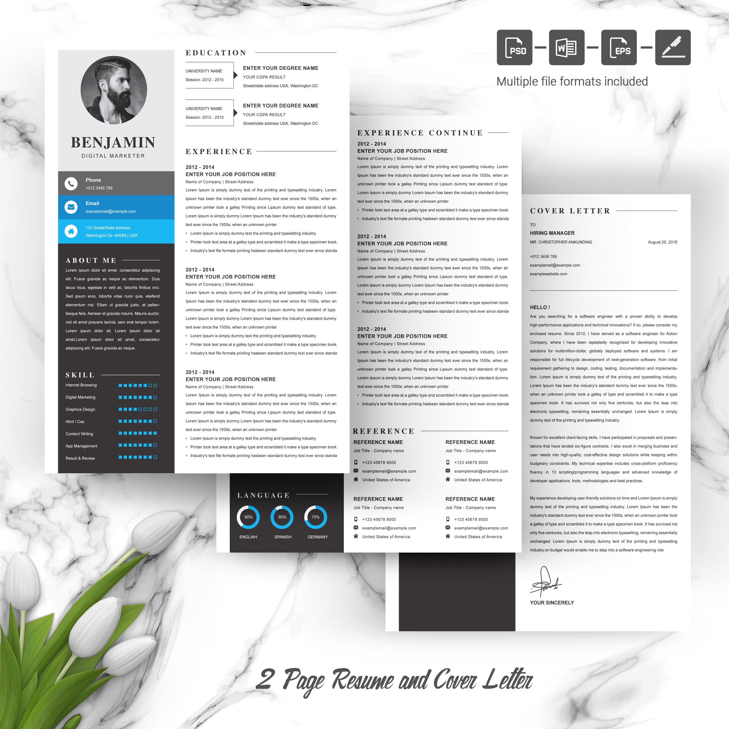 Resume Template for Word Modern Minimal Design Two Page Layout With ...