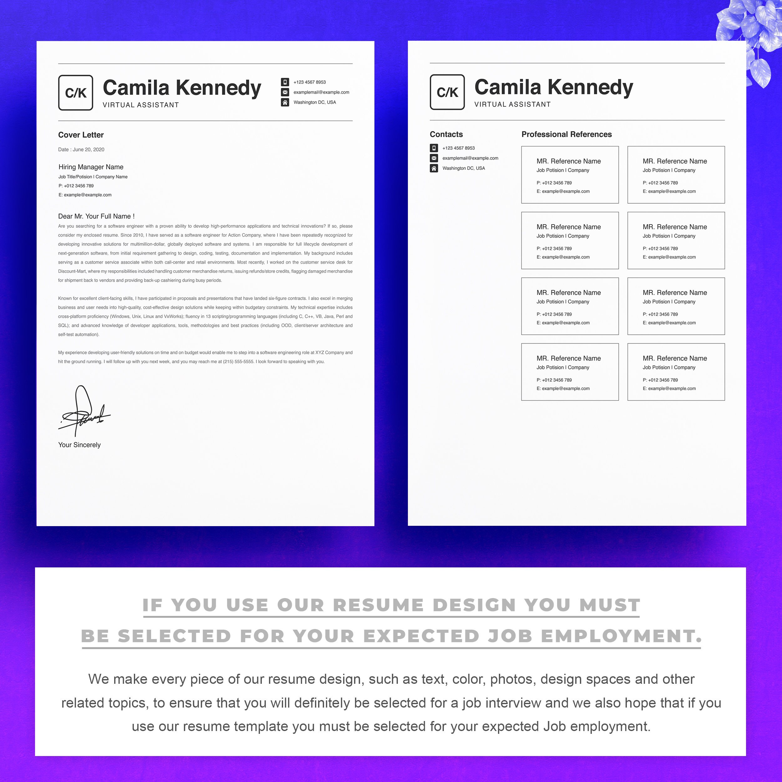 Simple & Clean Word, Apple Pages, Indesign Professional Resume Template ...