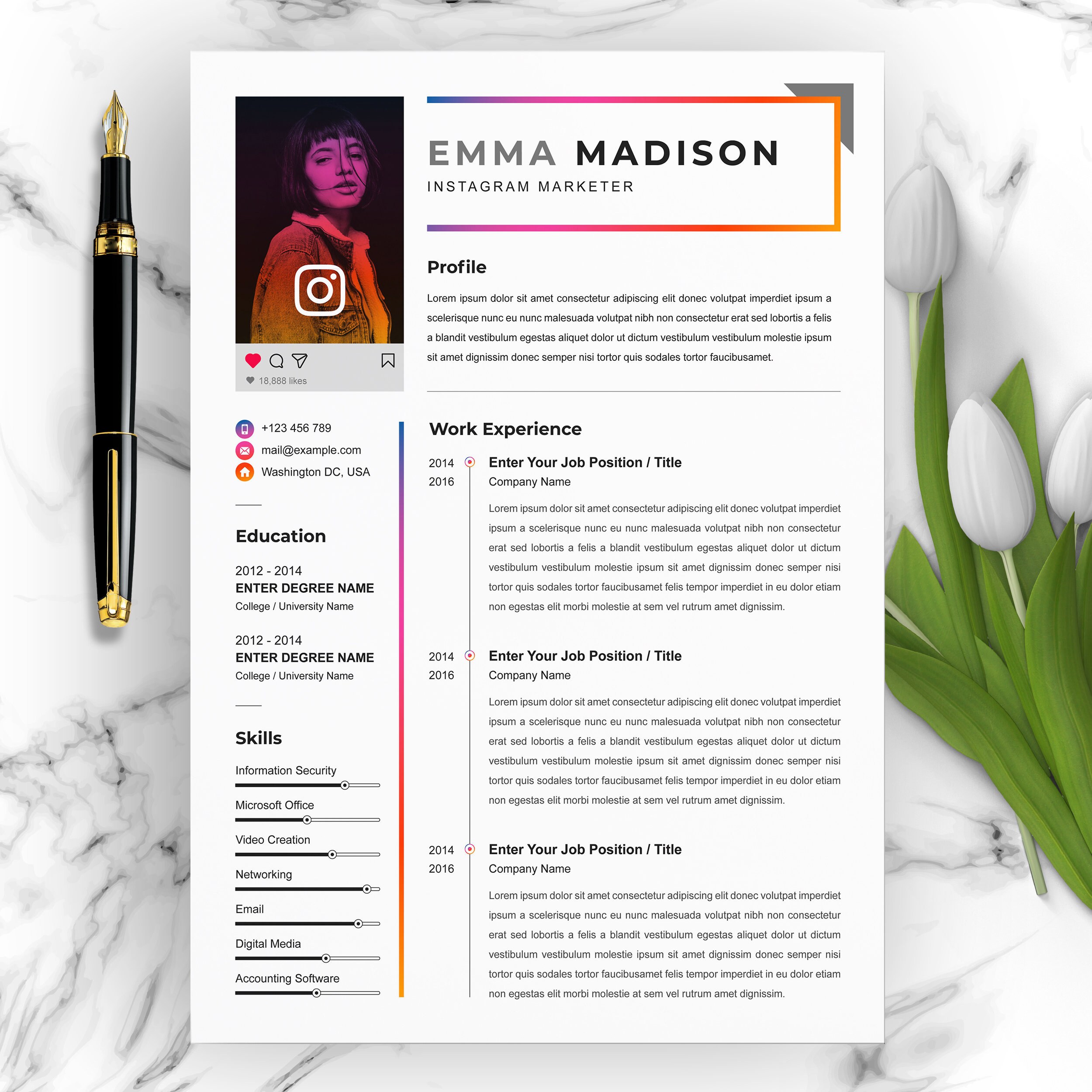 Social Media Marketing Specialist Resume / CV for Instagram Marketer ...