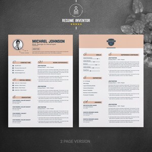 Resume | Modern Two CV Design Template for Word & Pages | Cover Letter ...