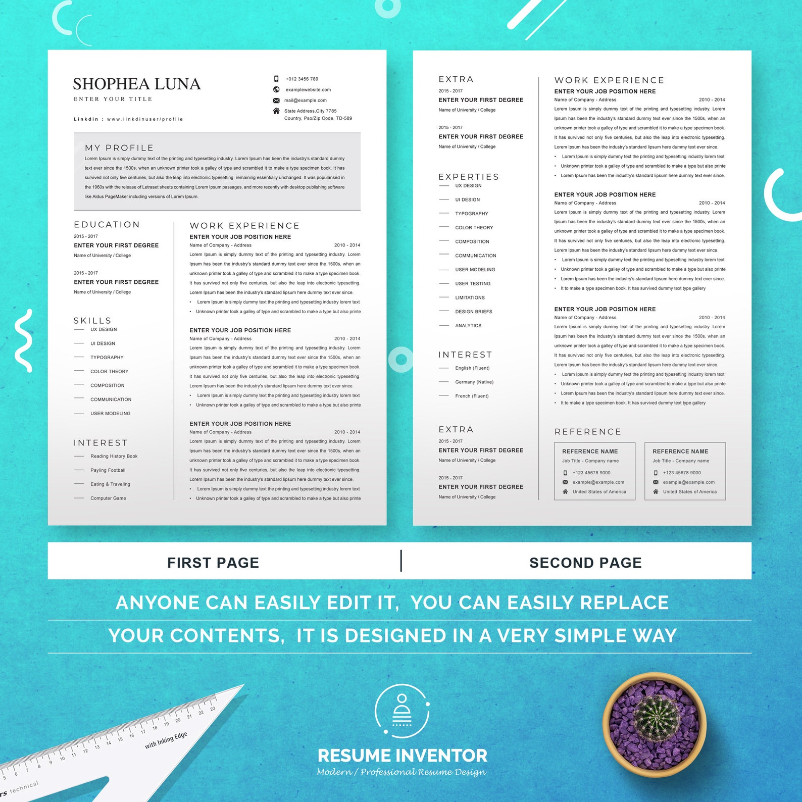 Black Clean Resume Template / Professional CV Template 2021 - Etsy
