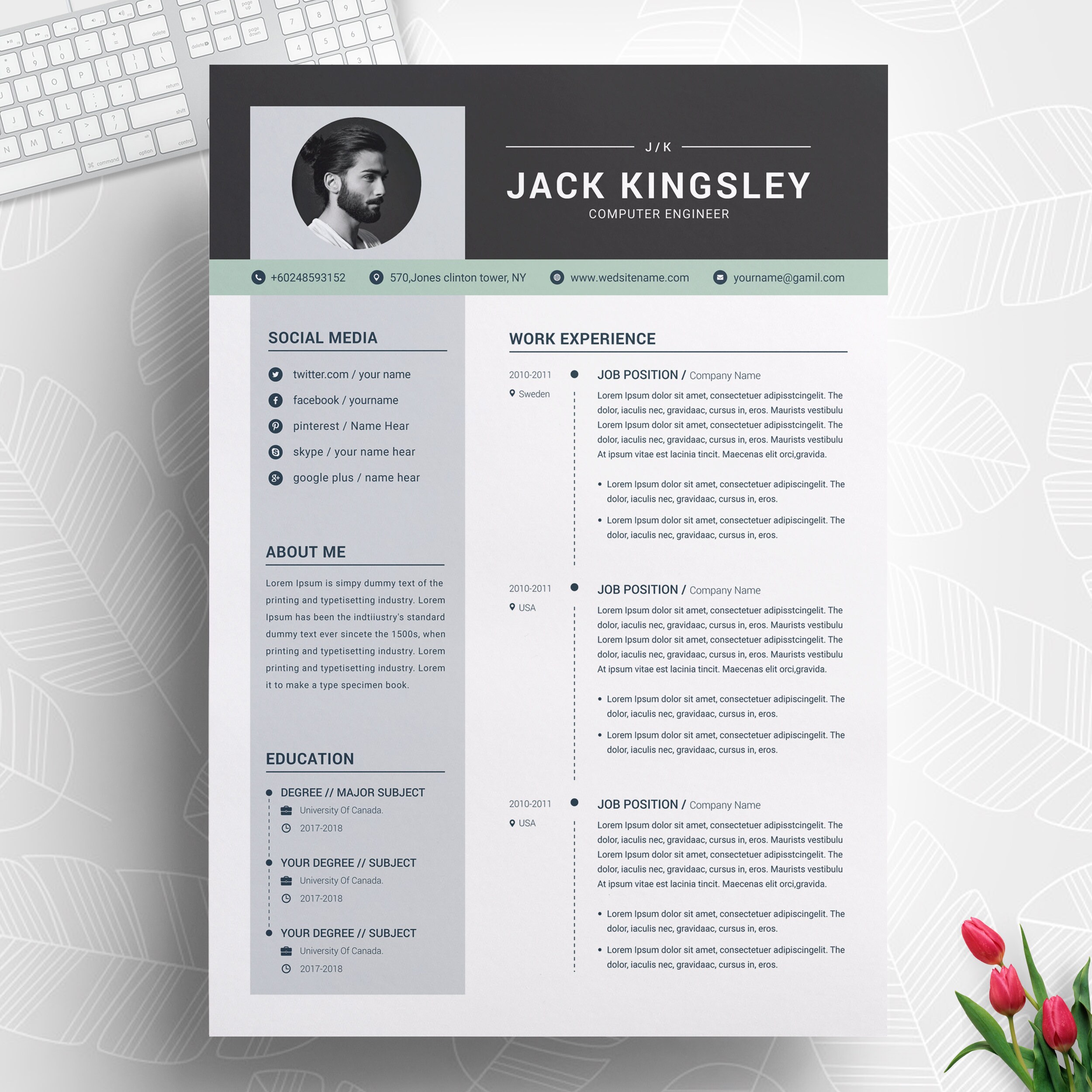 Word Resume CV Template MS Word With Cover Letter Clean and Creative ...