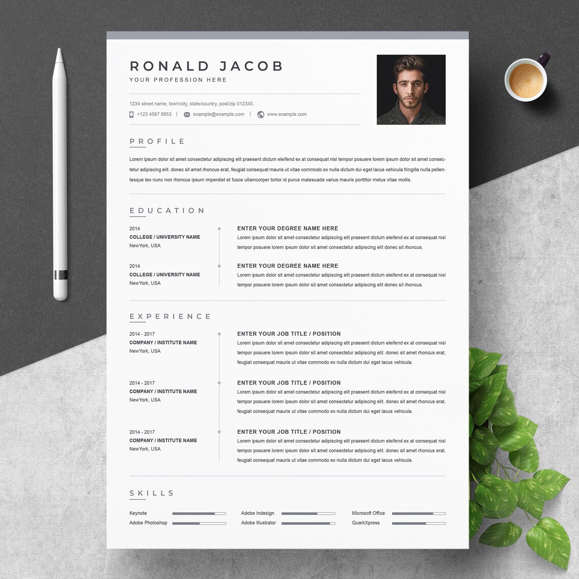 Modern Resume Template Cover Letter Word Maca4 CV - Etsy