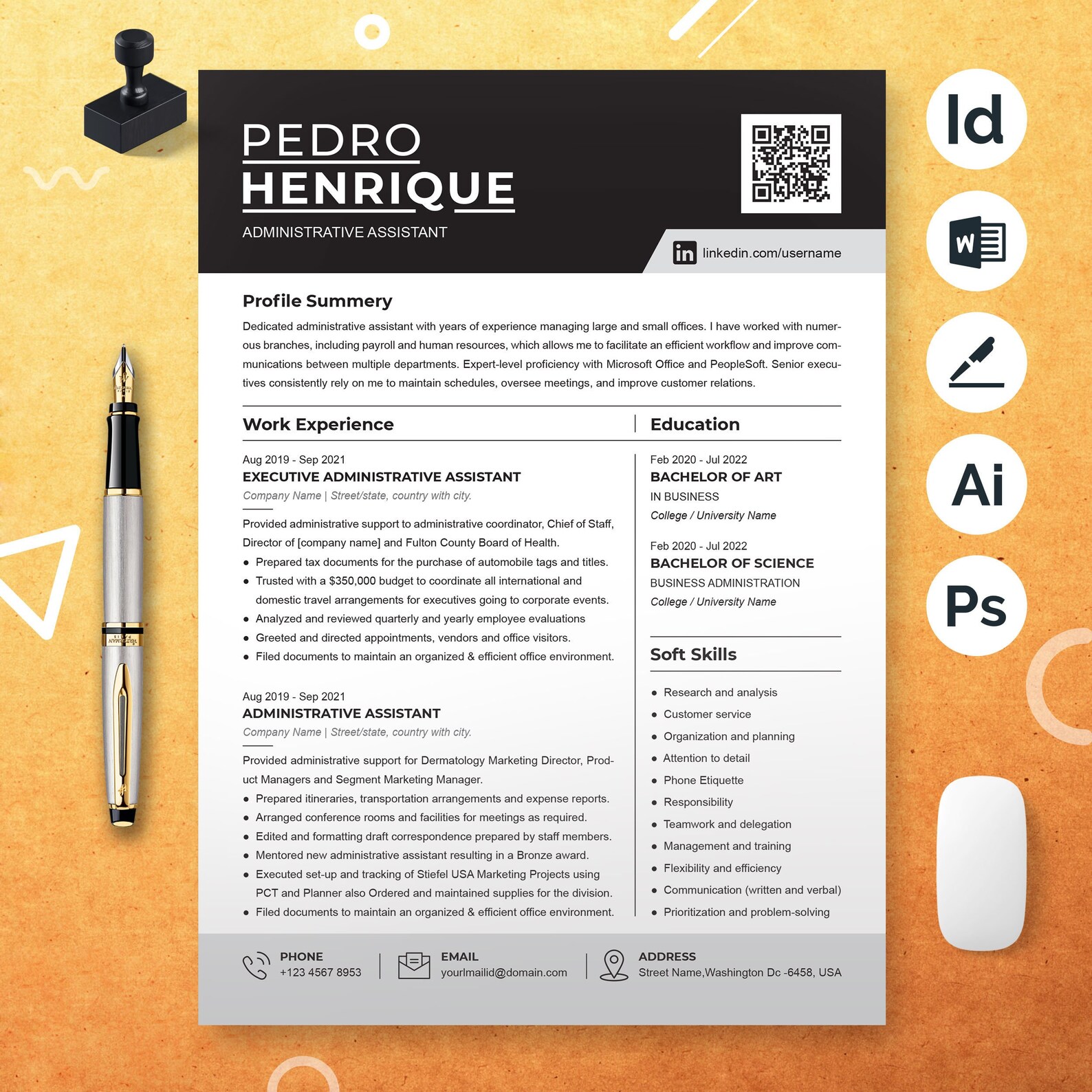 Modern Executive Resume Template CEO Resume Template for Word and Apple ...