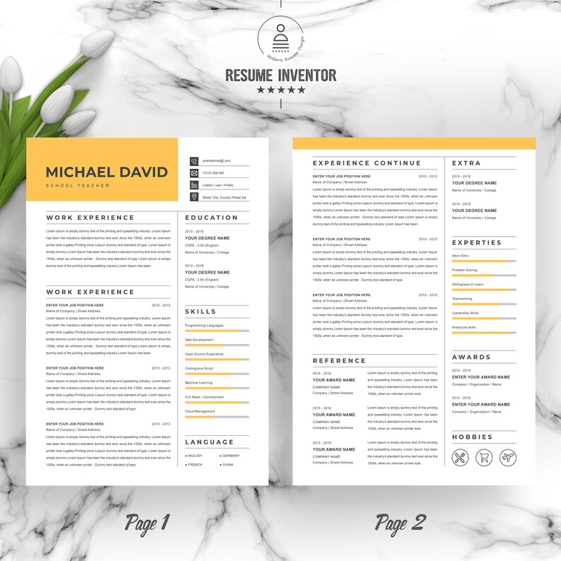 Yellow Resume Template Professional Resume / CV Template With MS Word ...