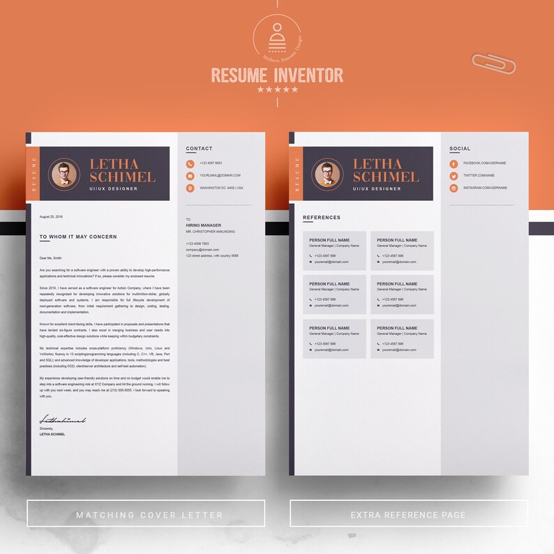 Modern and Clean Resume / CV Design Template - Etsy
