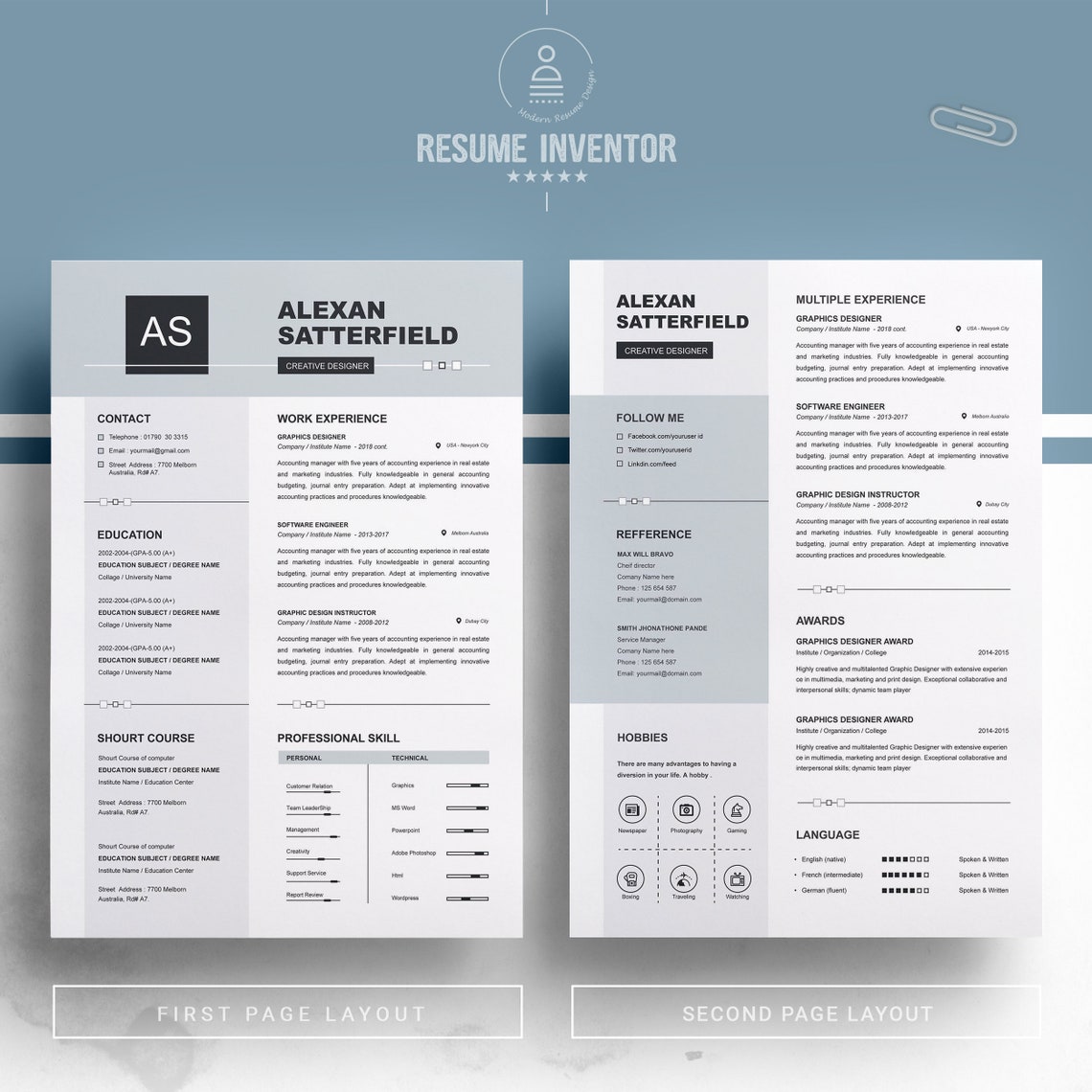 Apple Pages Resume Template Curriculum Vita MS Word Resume CV Design - Etsy