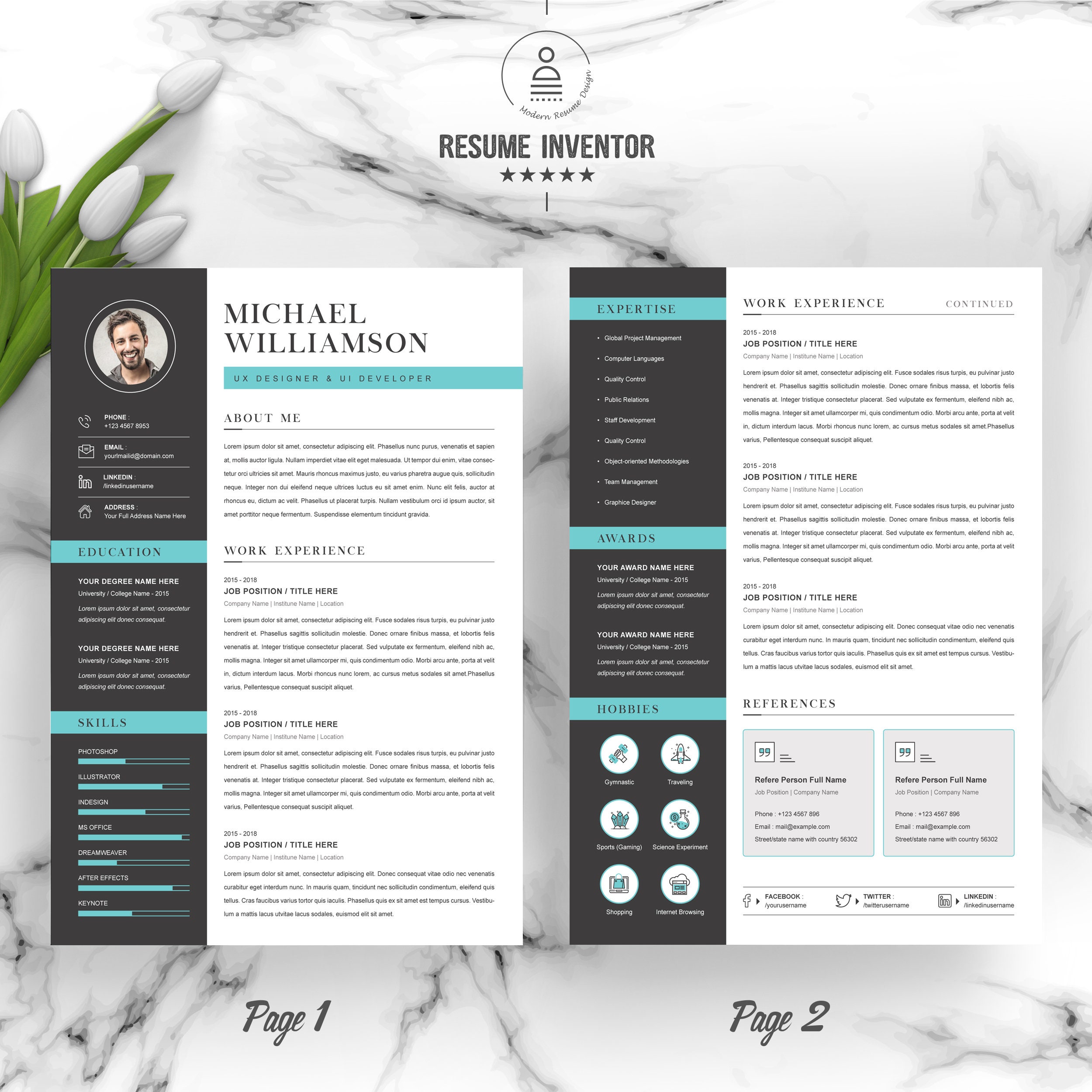 Professional Resume Template MS Word CV Design 2 Pages Best Curriculum ...