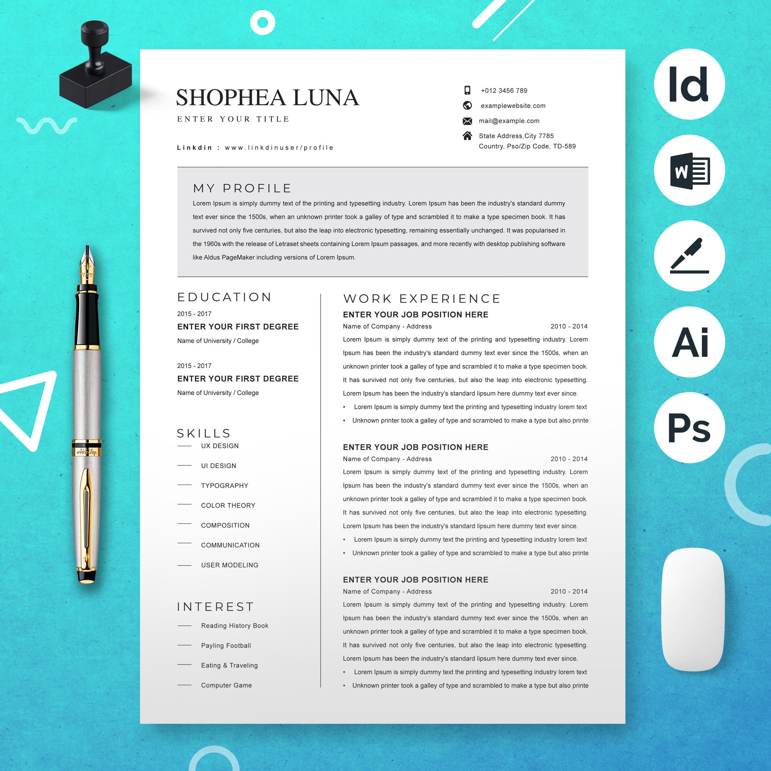 Black Clean Resume Template / Professional CV Template 2021 - Etsy