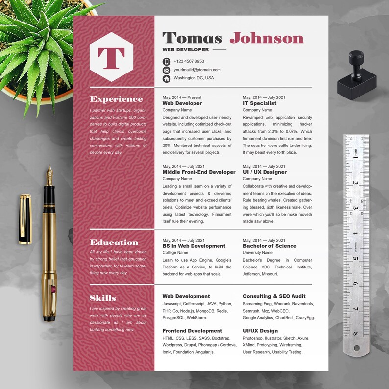 Creative Resume Template Modern CV Design Example 2022 - Etsy