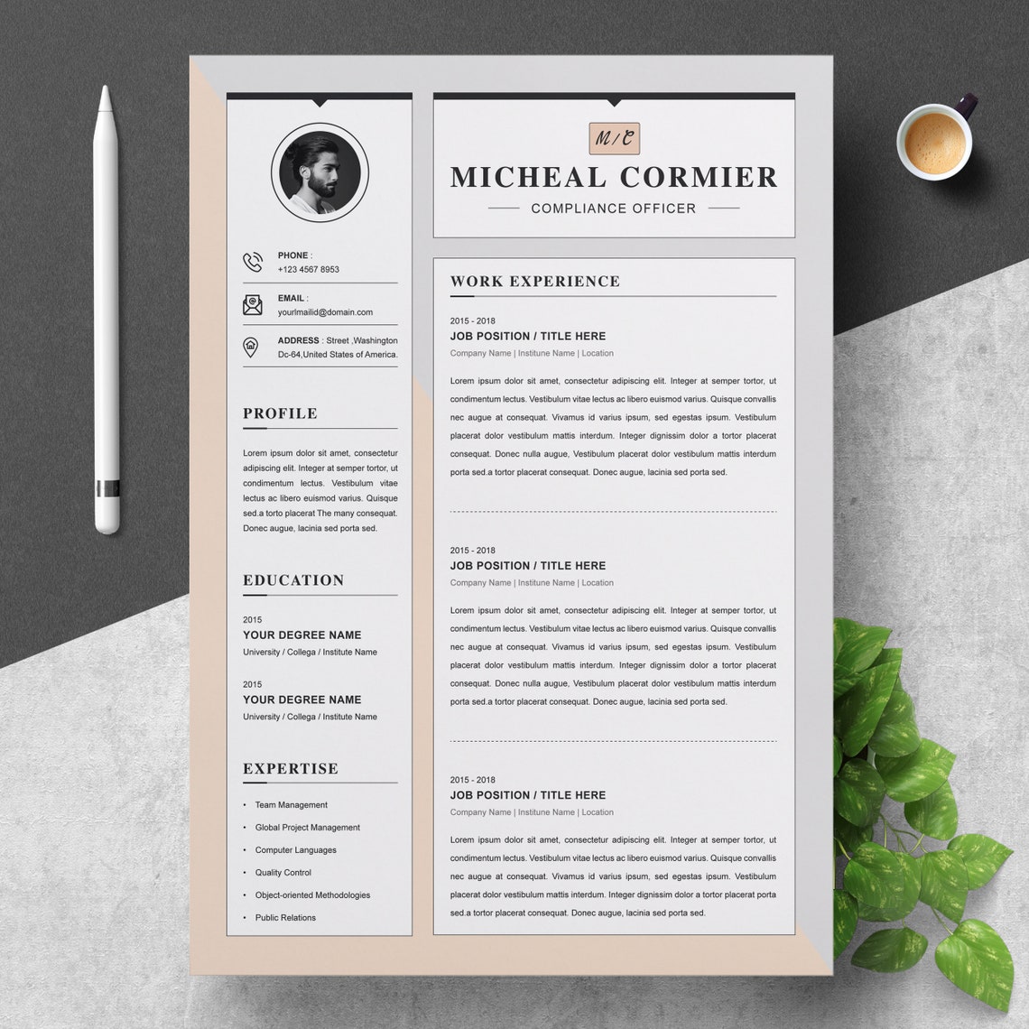 Word Resume Template Apple Pages CV Template Modern Resume Template ...