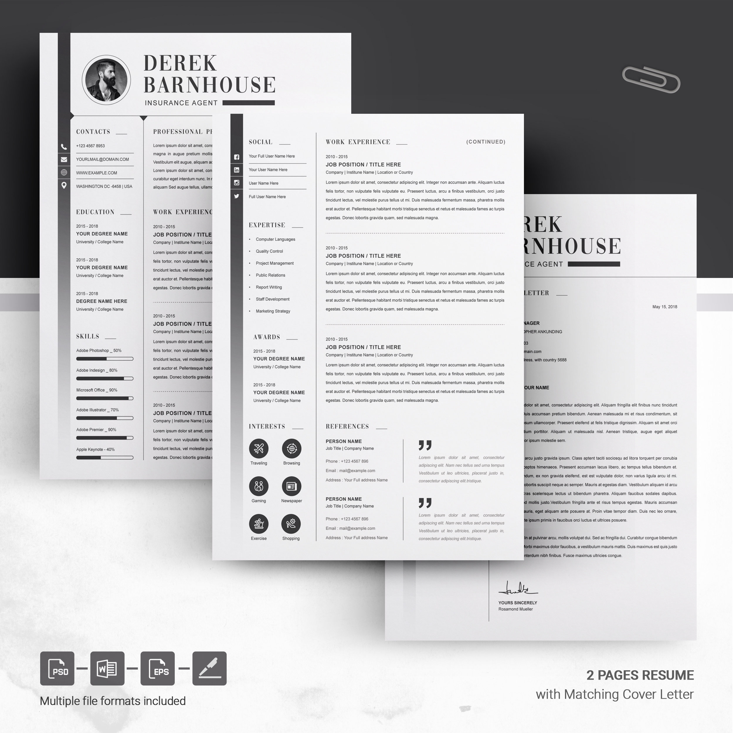 Modern, Clean One Page Resume Template | CV Template + Cover Letter ...