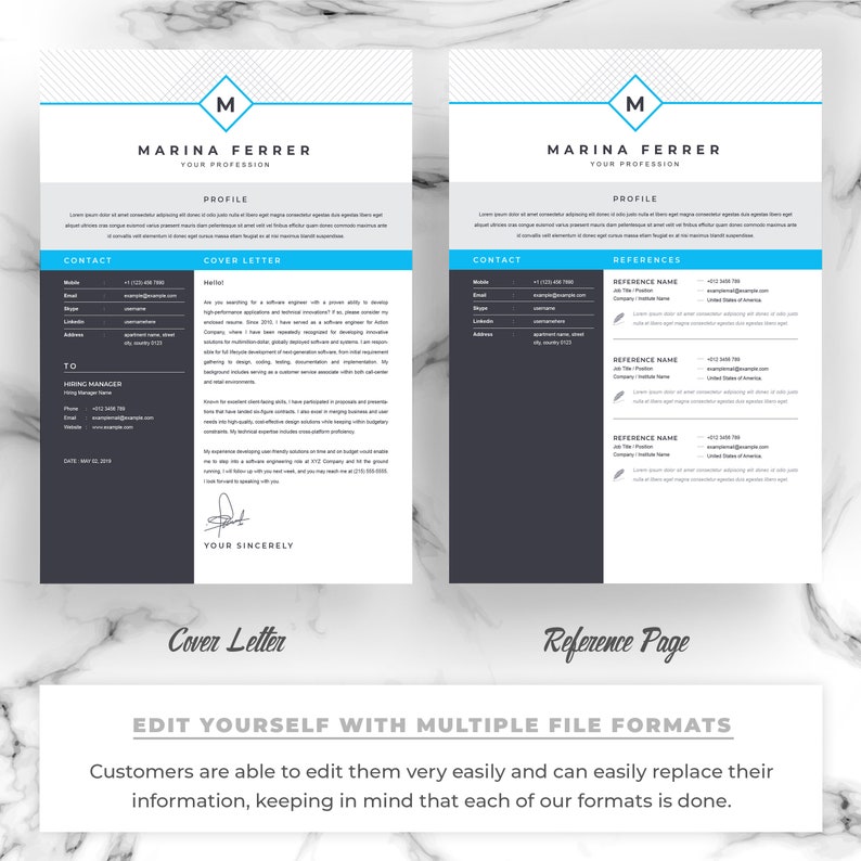 Modern Resume Template, Cover Letter, Word, Mac,a4, CV Template ...