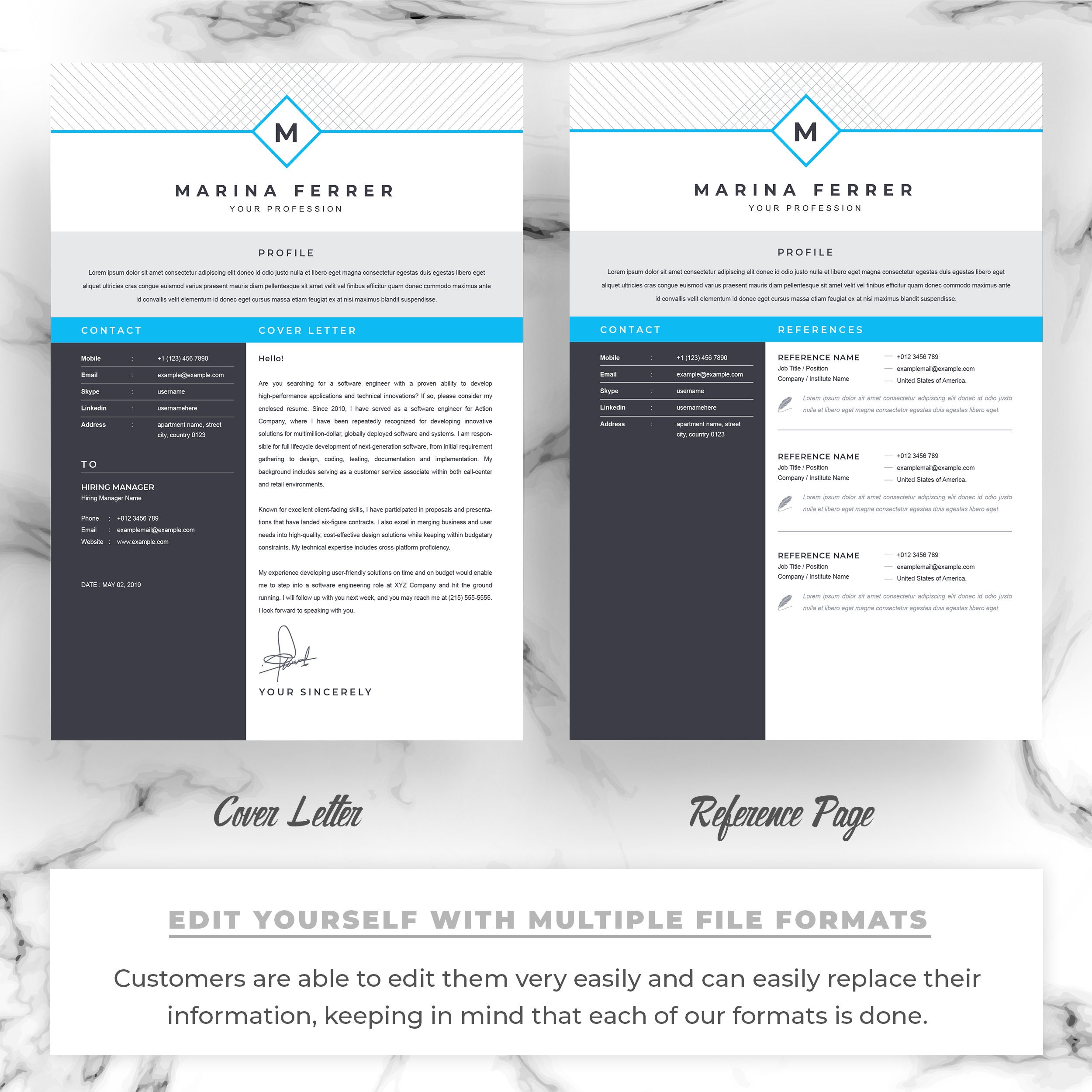 Modern Resume Template, Cover Letter, Word, Mac,a4, CV Template ...