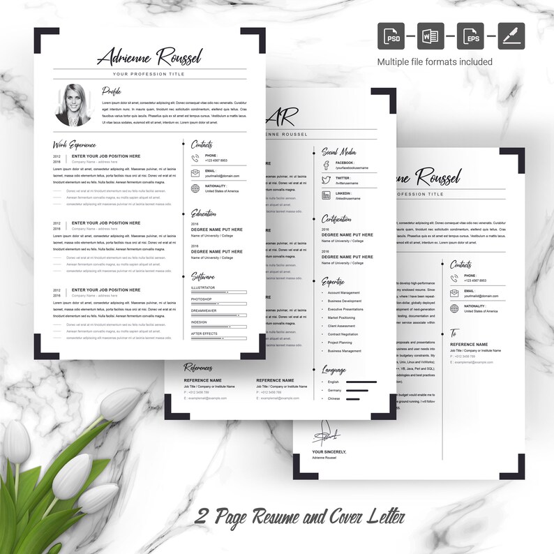 Clean Resume / CV Template With MS Word Cover Letter for Photographer ...