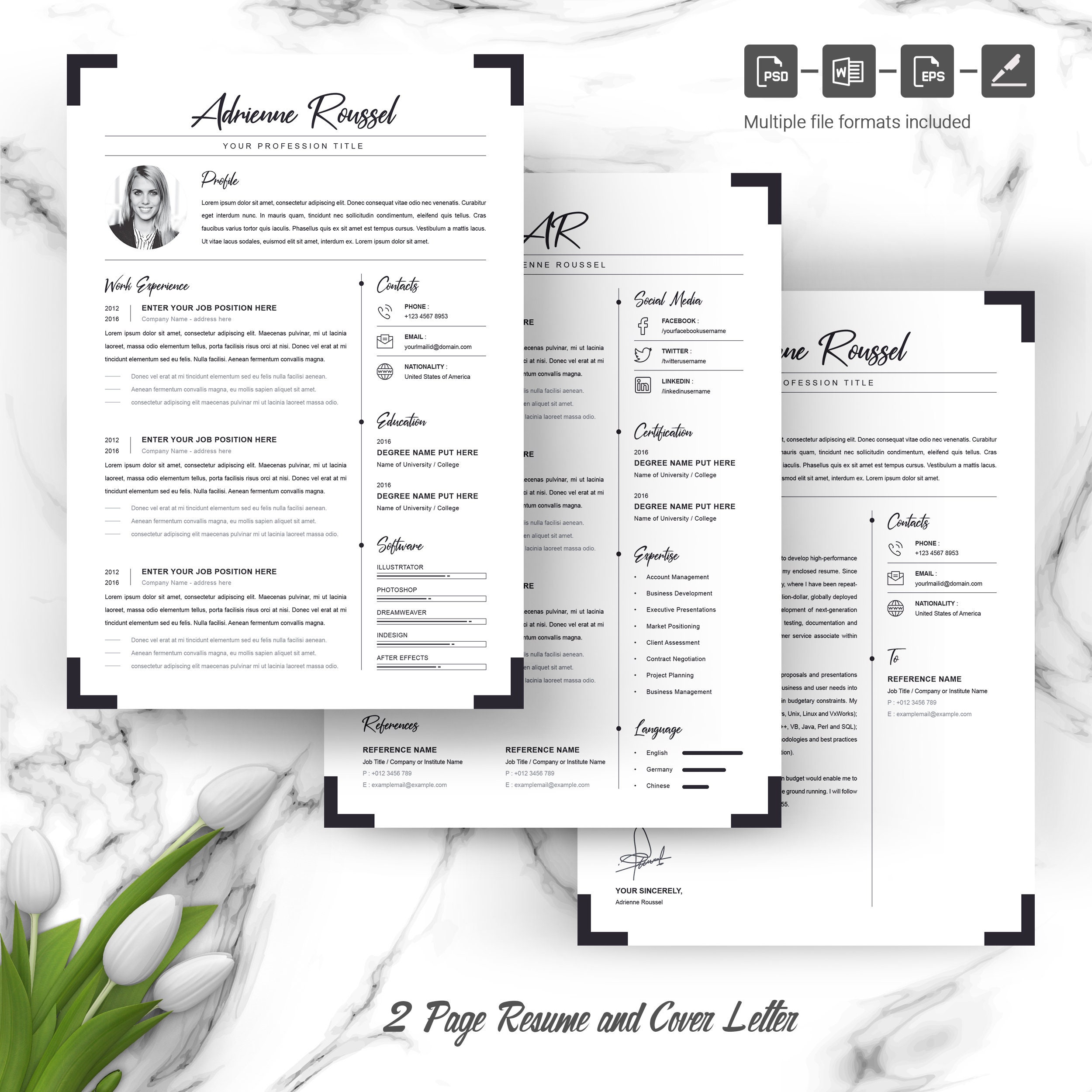 Clean Resume / CV Template With MS Word Cover Letter for Photographer ...