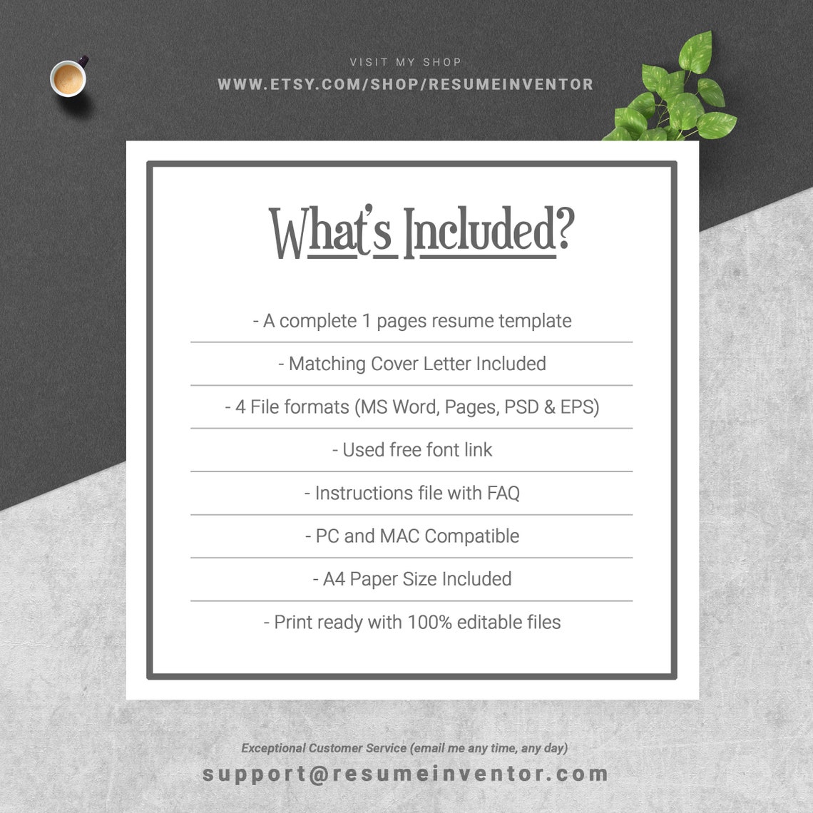 One Page Resume Template With Cover Letter MS Word Format - Etsy