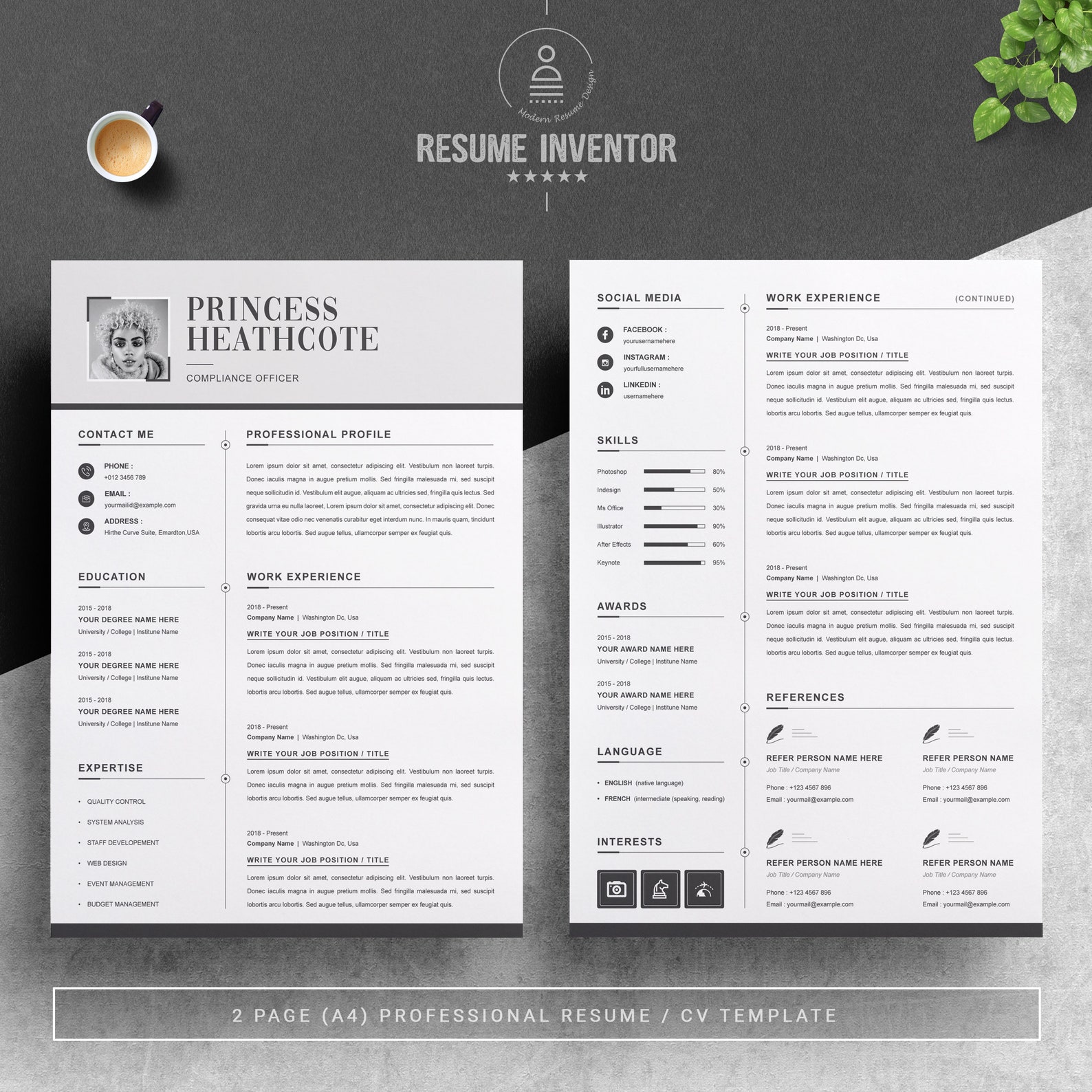 3 Pages Clean CV Template MS Word Instant Download - Etsy