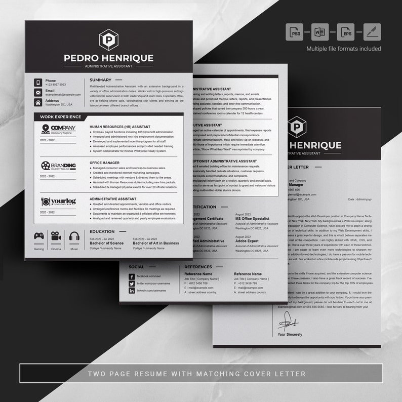Modern & Creative Resume Template Editable CV Design With Cover Letter ...