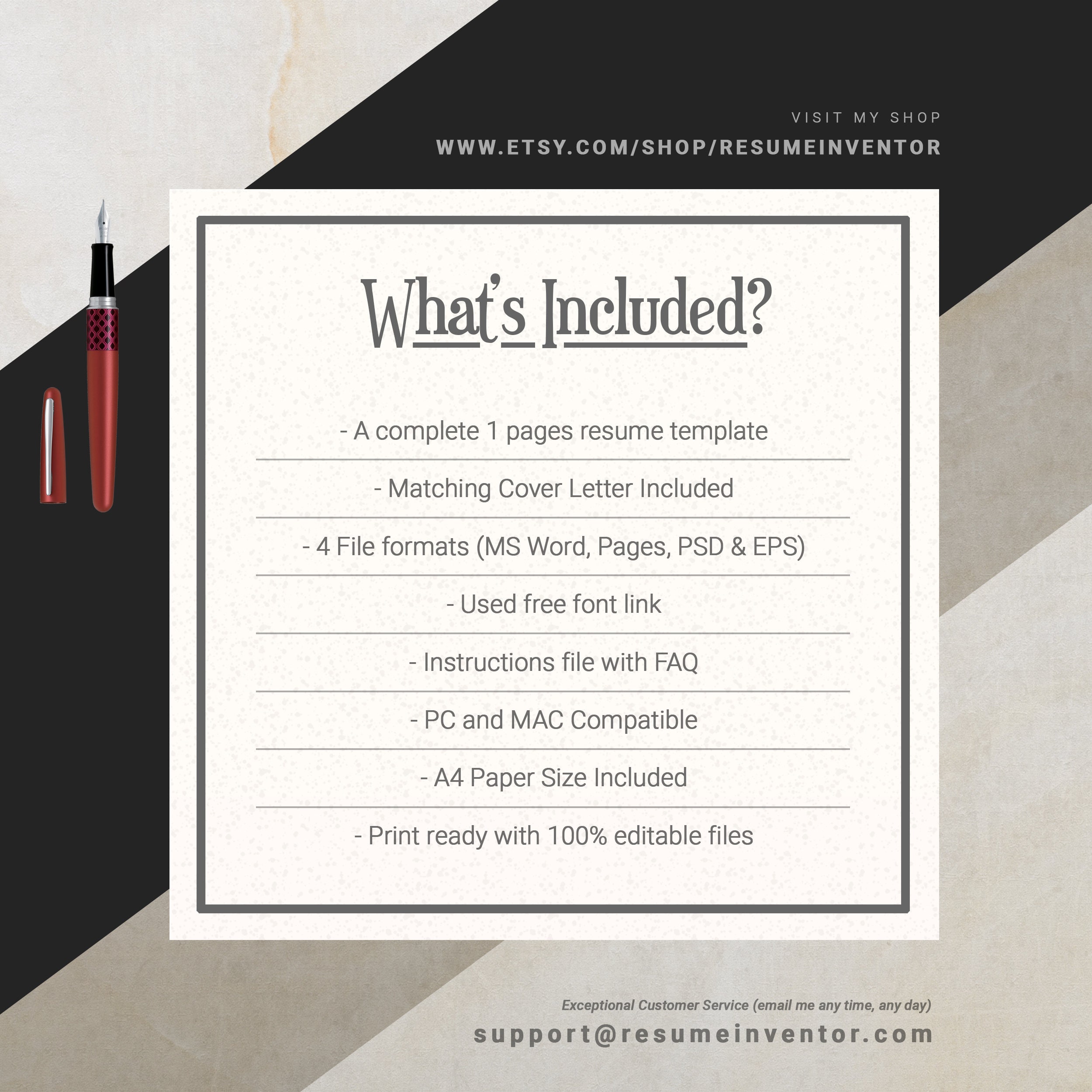 One Page Clean Resume With Cover Letter - Etsy