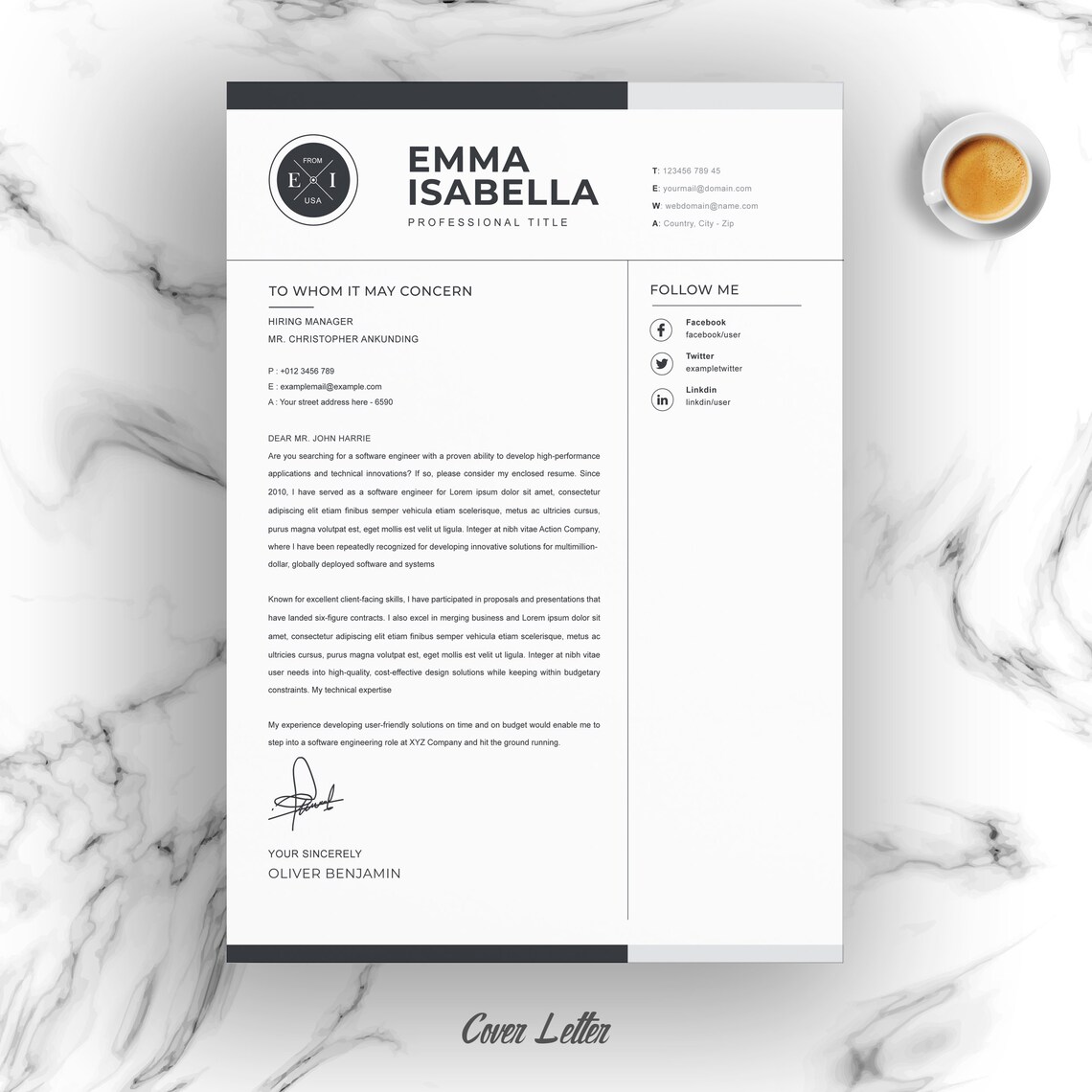 ATS Friendly Resume Template for Word, Pages, Indesign Resume Template ...