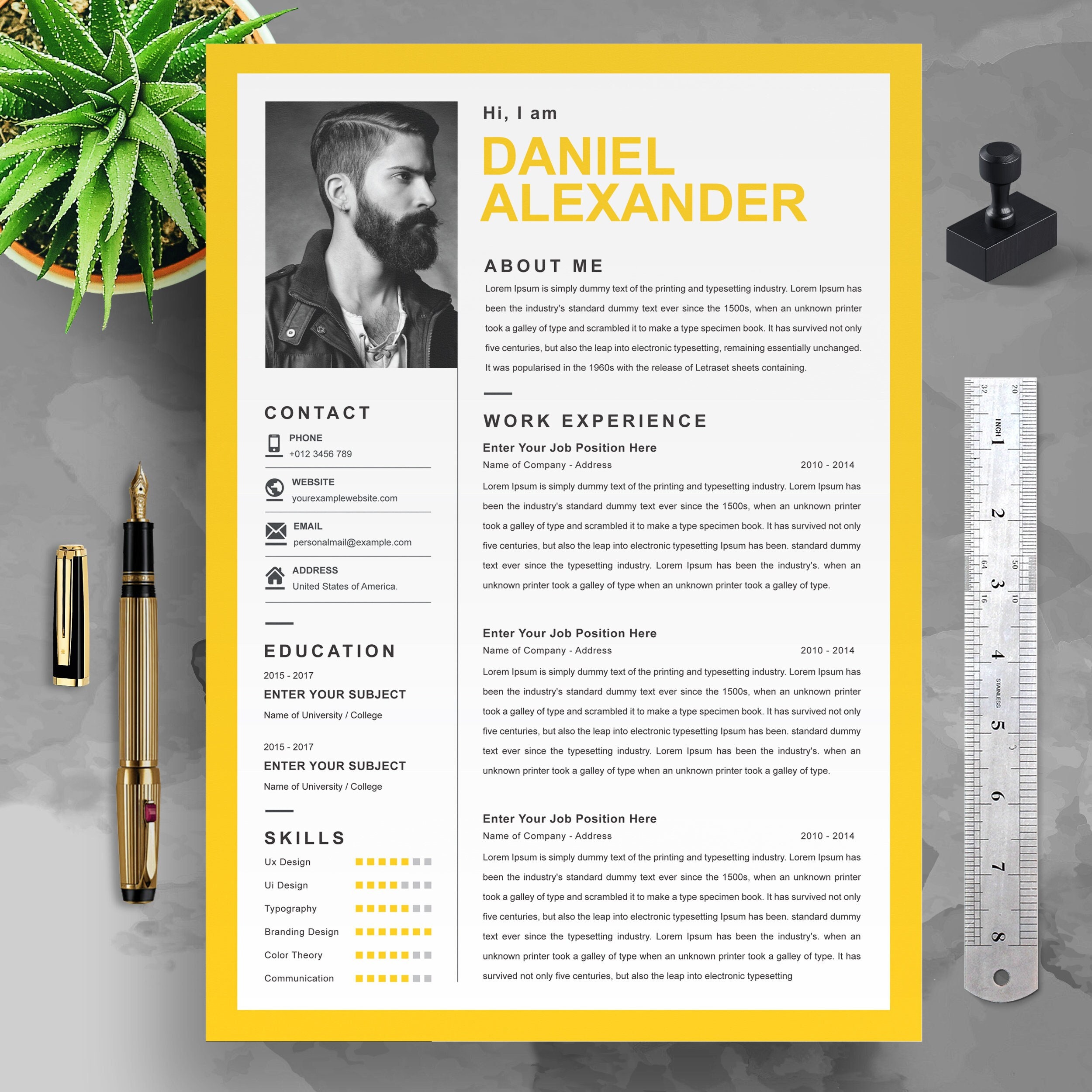 Yellow Resume Template Colour Cv Format - Etsy UK