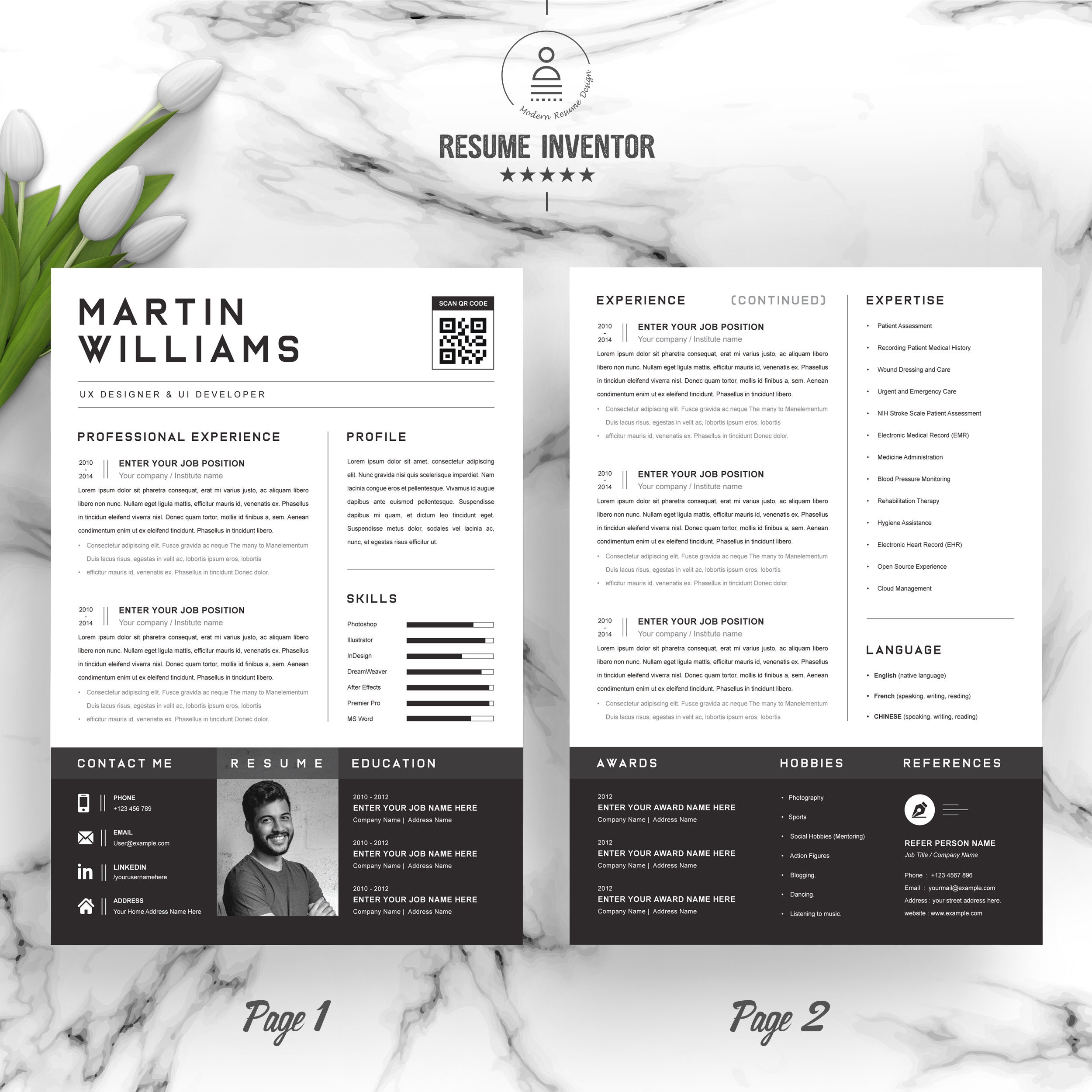 Clean Resume / CV Template With MS Word Cover Letter - Etsy