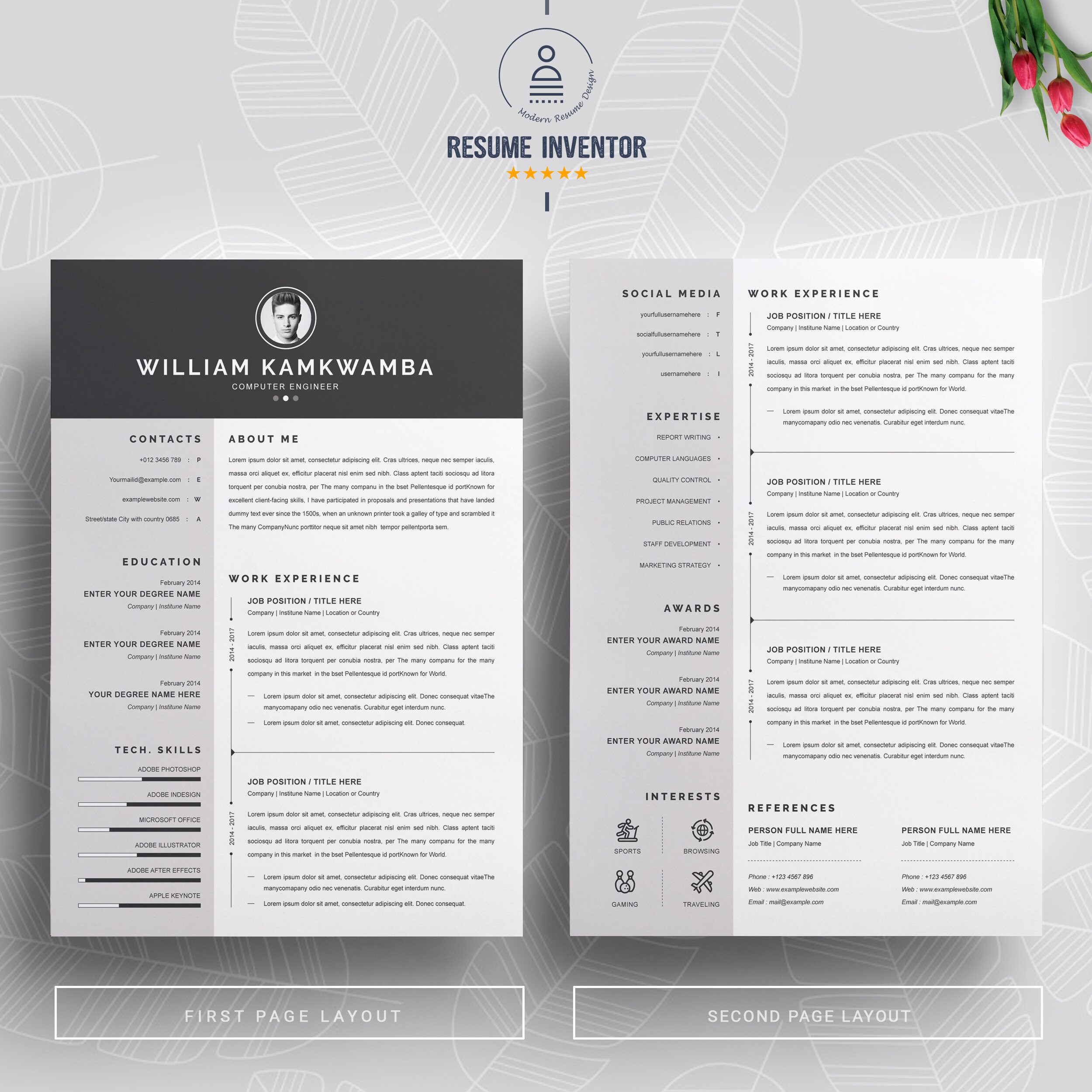 Professional Resume Template Word 2 Page Resume Simple Cv - Etsy