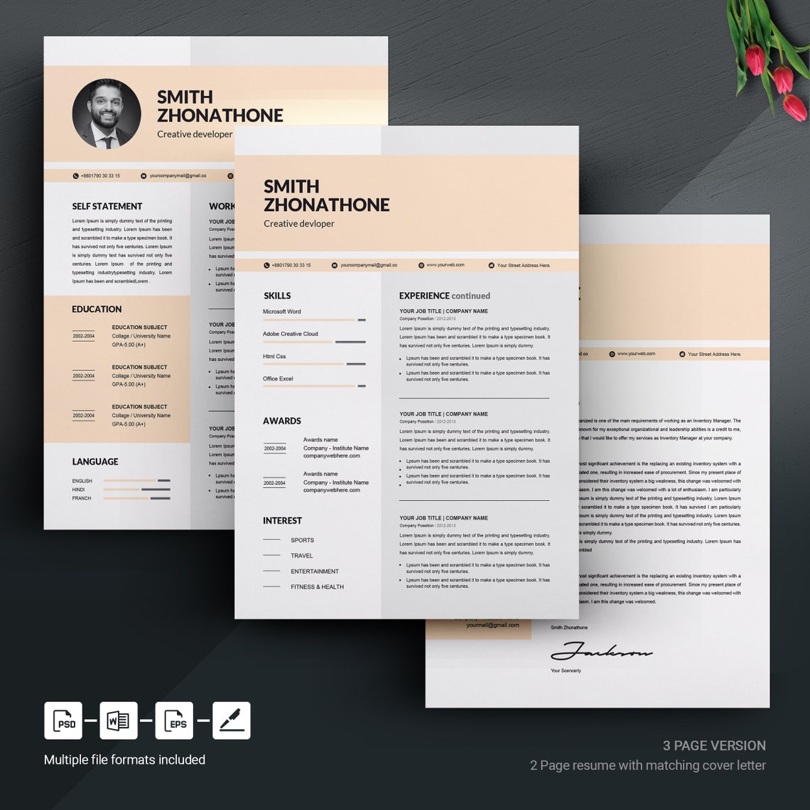 Resume CV Design Template MS Word Resume Professional and Creative ...