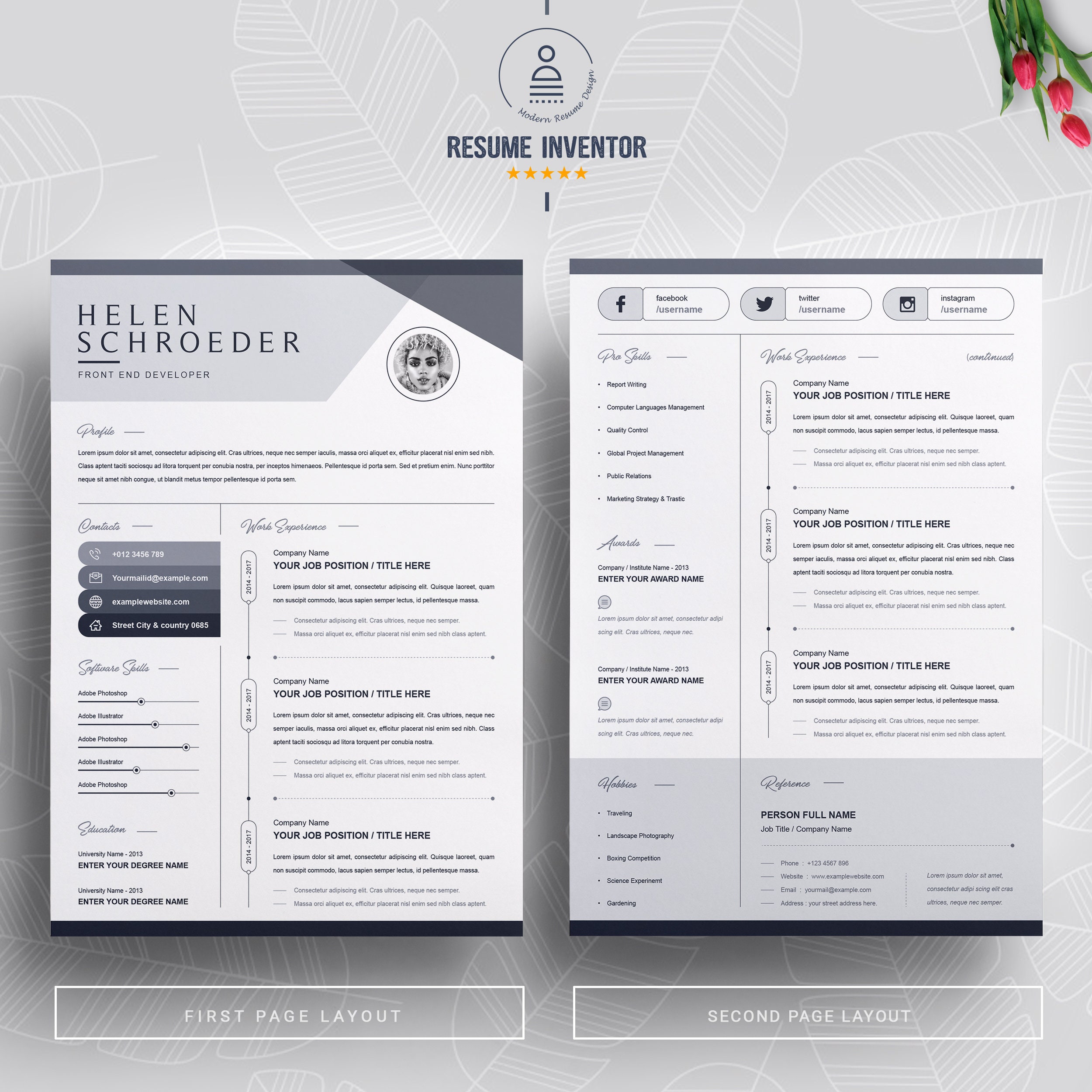 Resume Template / Professional CV Design Template With Cover - Etsy