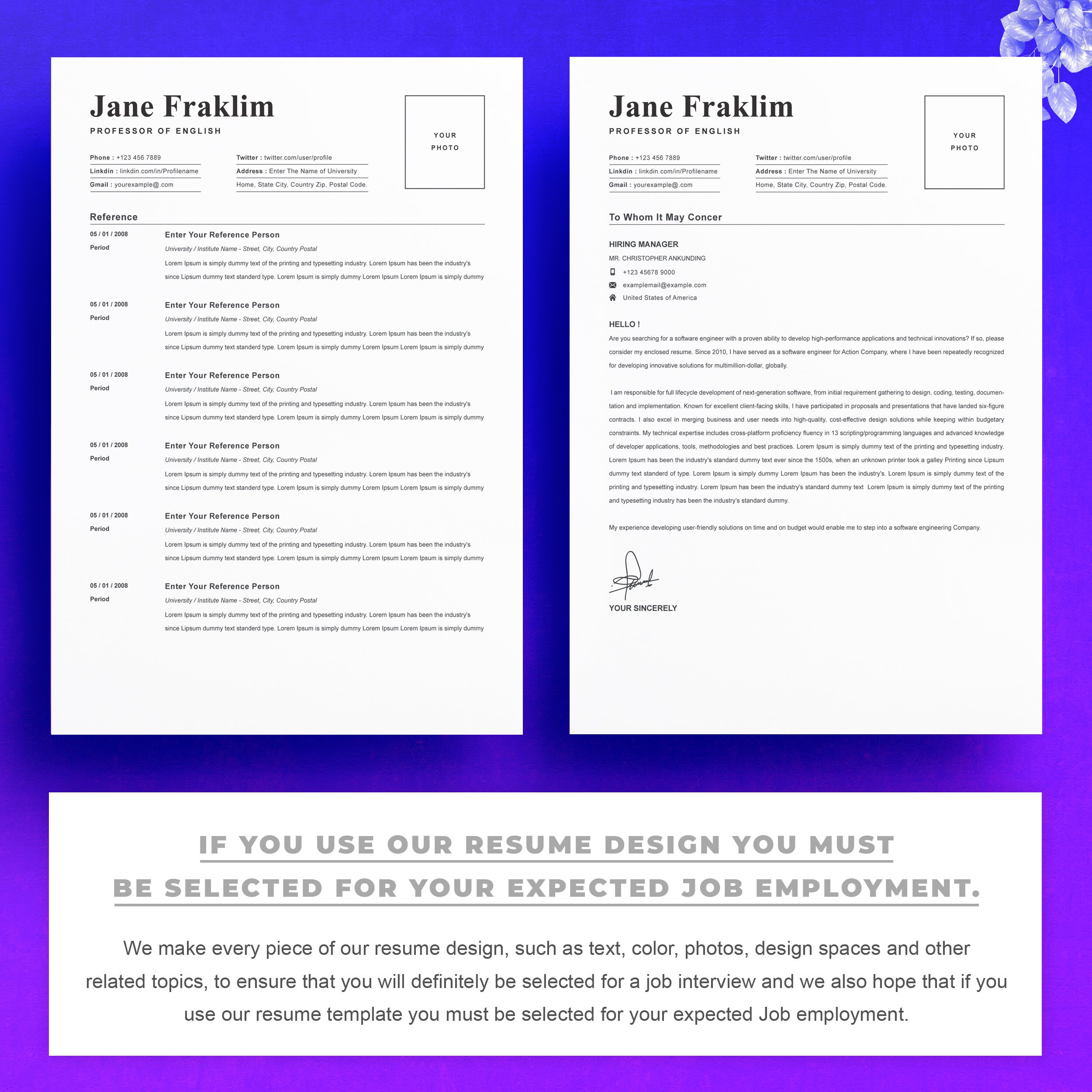 Clean Resume Template CV Template Teacher Ms Word Resume - Etsy