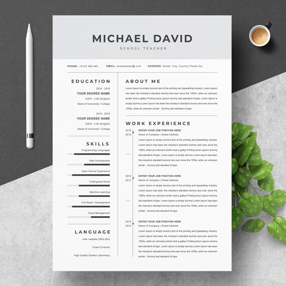 Clean Resume Template Black Resume Professional Resume / | Etsy