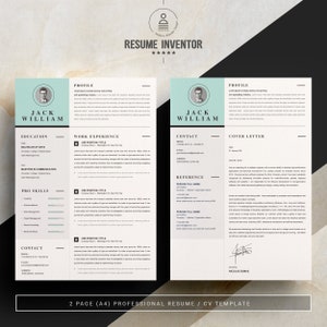 One Page Resume Template With Cover Letter - Etsy