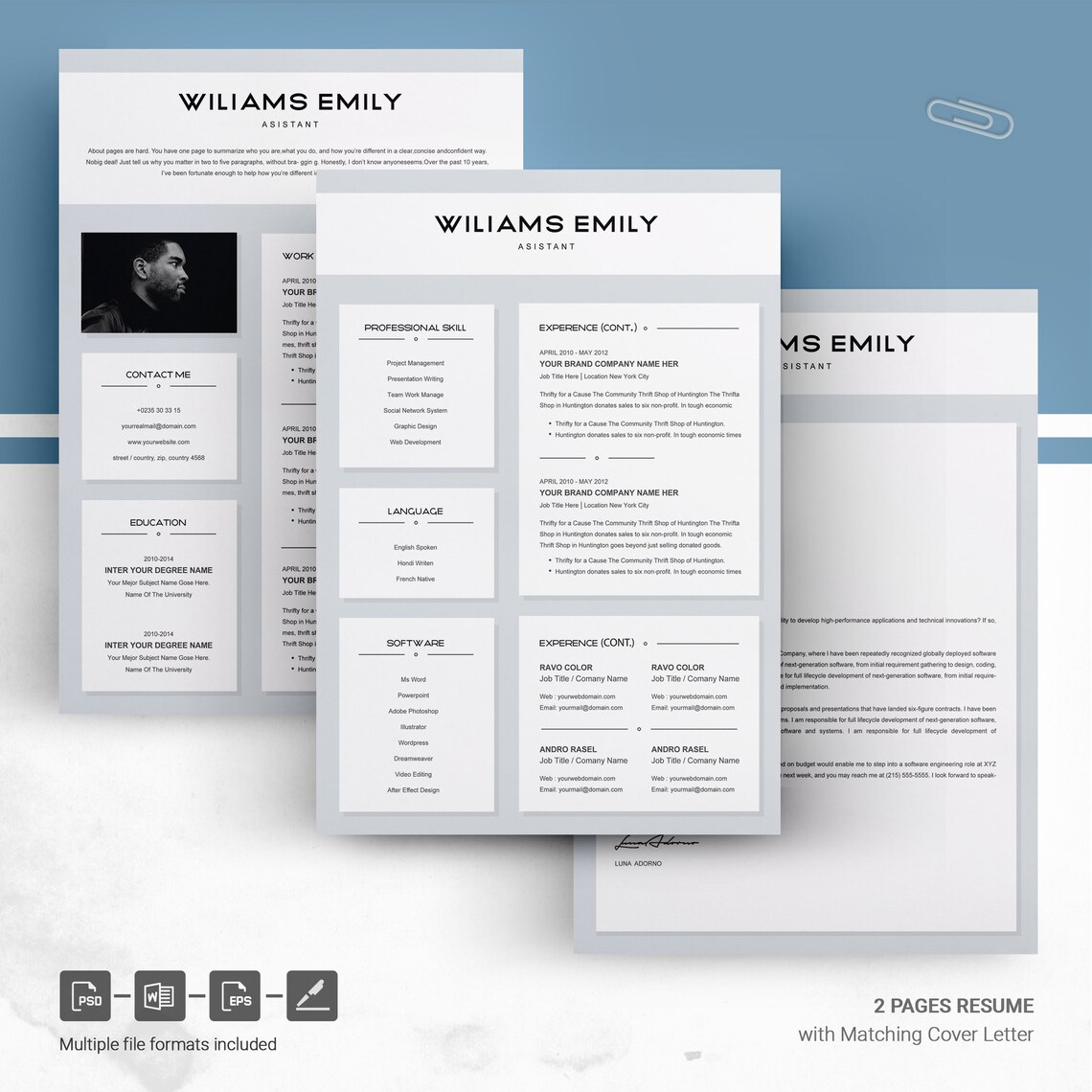 Resume Template 2 Pages Professional Clean & Modern Creative CV Design ...
