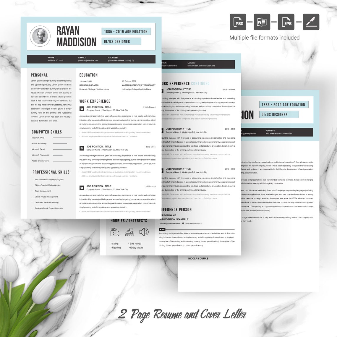 Resume Template 4 Pages CV Template - Etsy