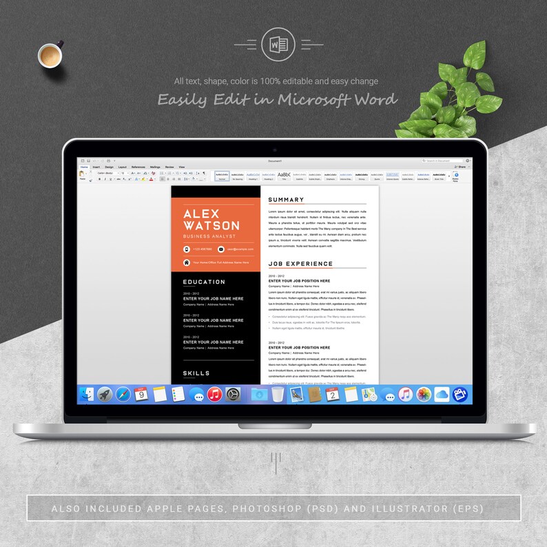 Clean and Modern Resume Template Word CV Template Cover Letter ...