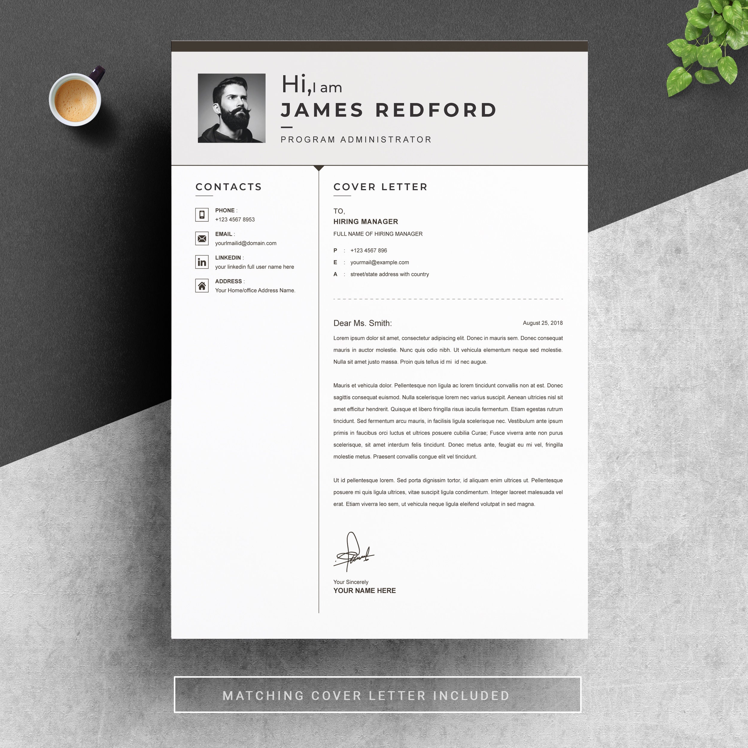 Professional Resume Template MS Word CV Design 2 Pages Best Curriculum ...