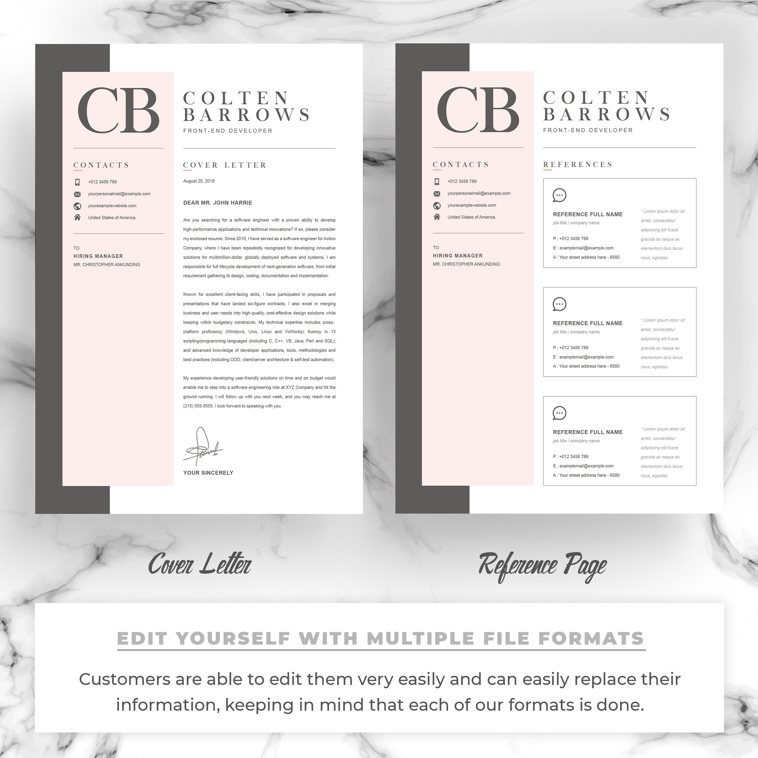 Creative Resume With Cover Letter Template - Etsy