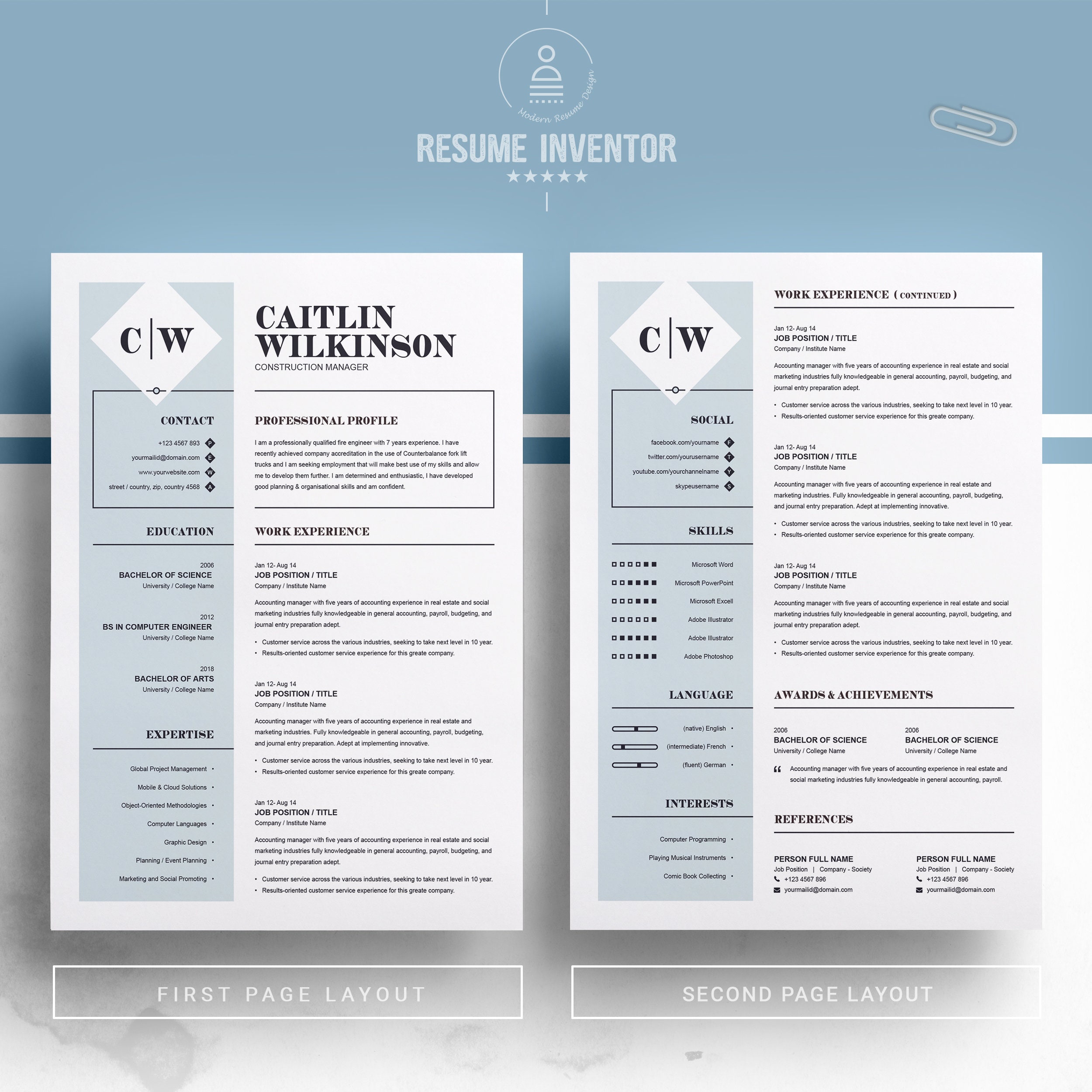 Modern and Creative Resume Template Modern & Professional - Etsy