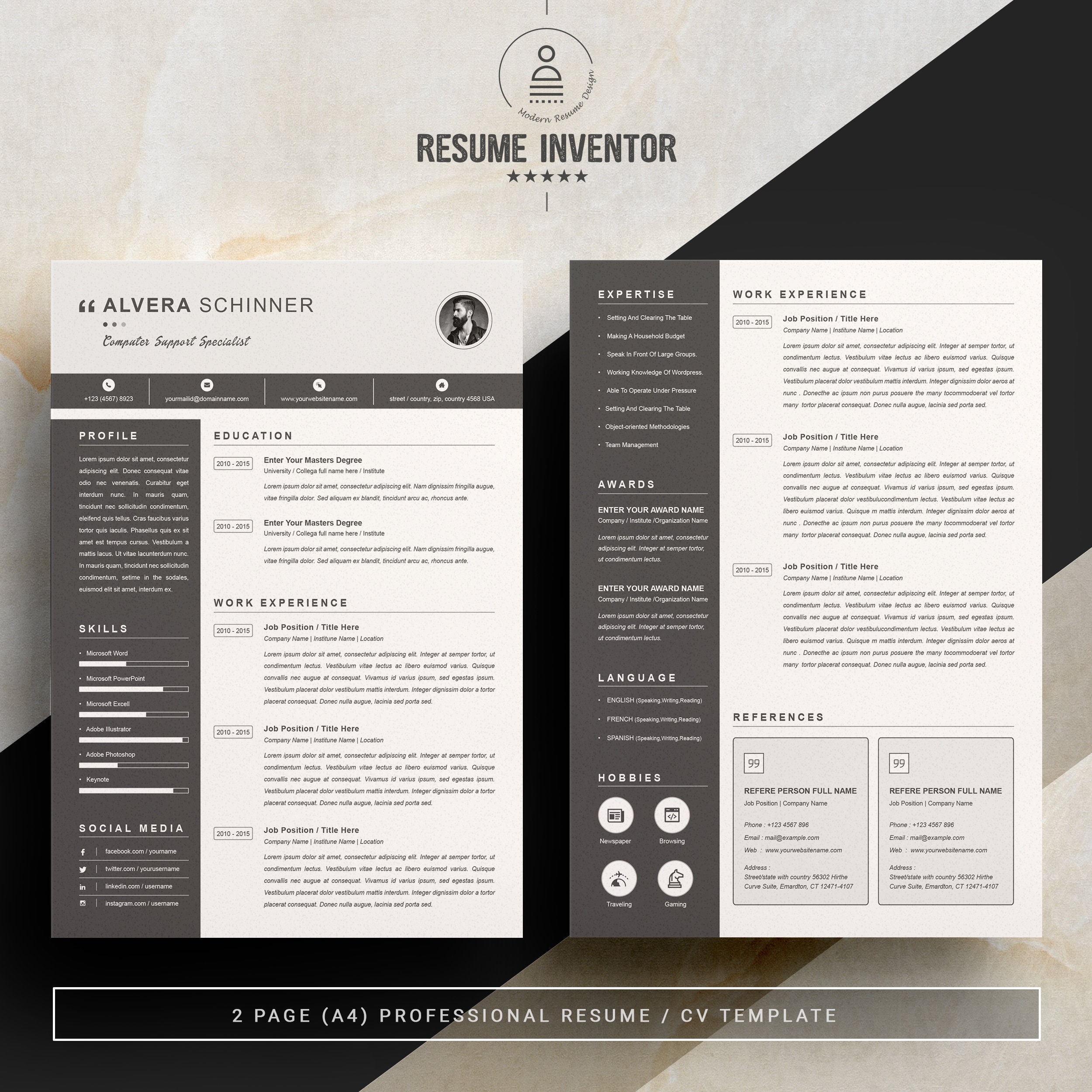 Black Resume Template / CV Design Template | MS Word | Apple Pages ...