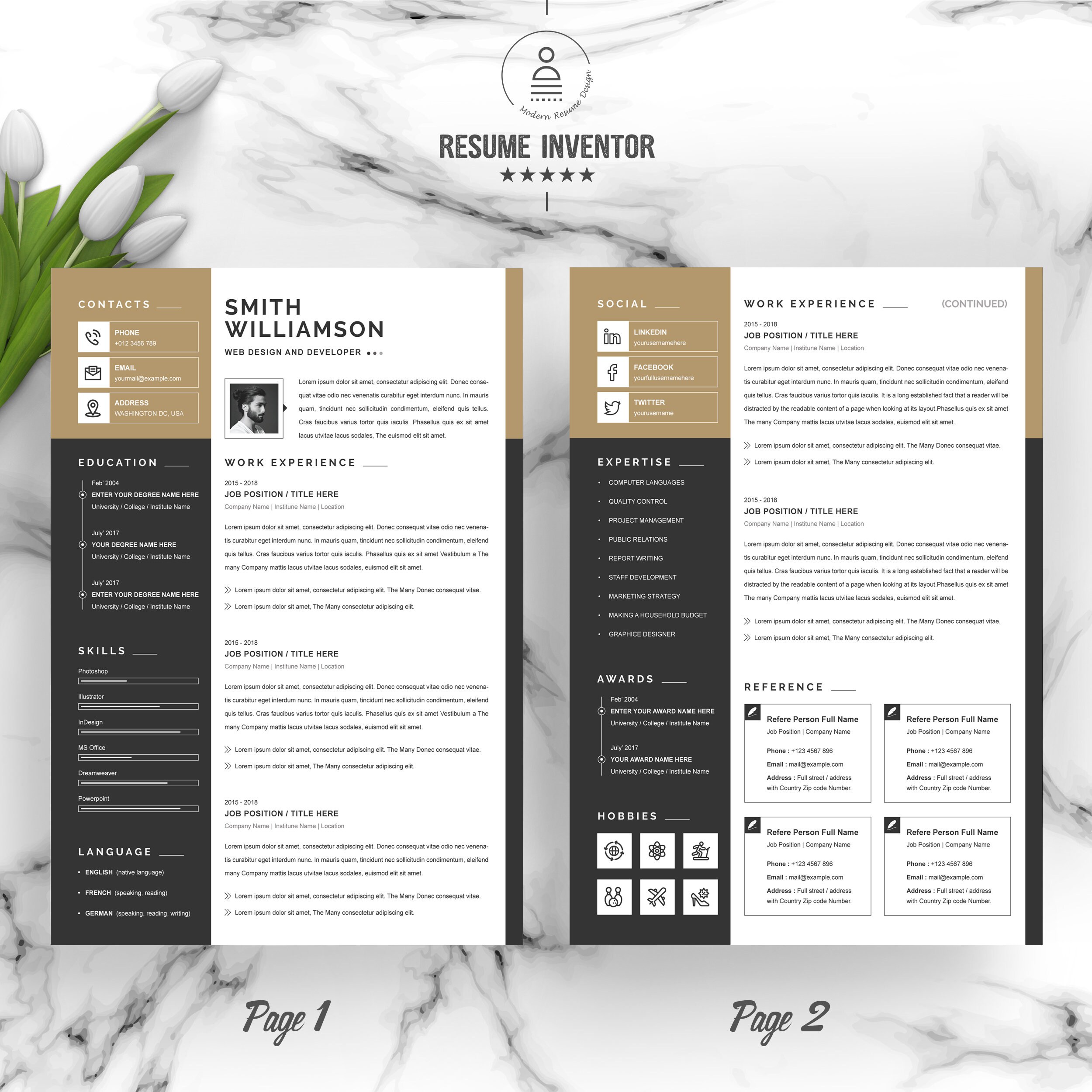 Modern Resume Template, Cover Letter, Word, Mac,a4, CV Template ...