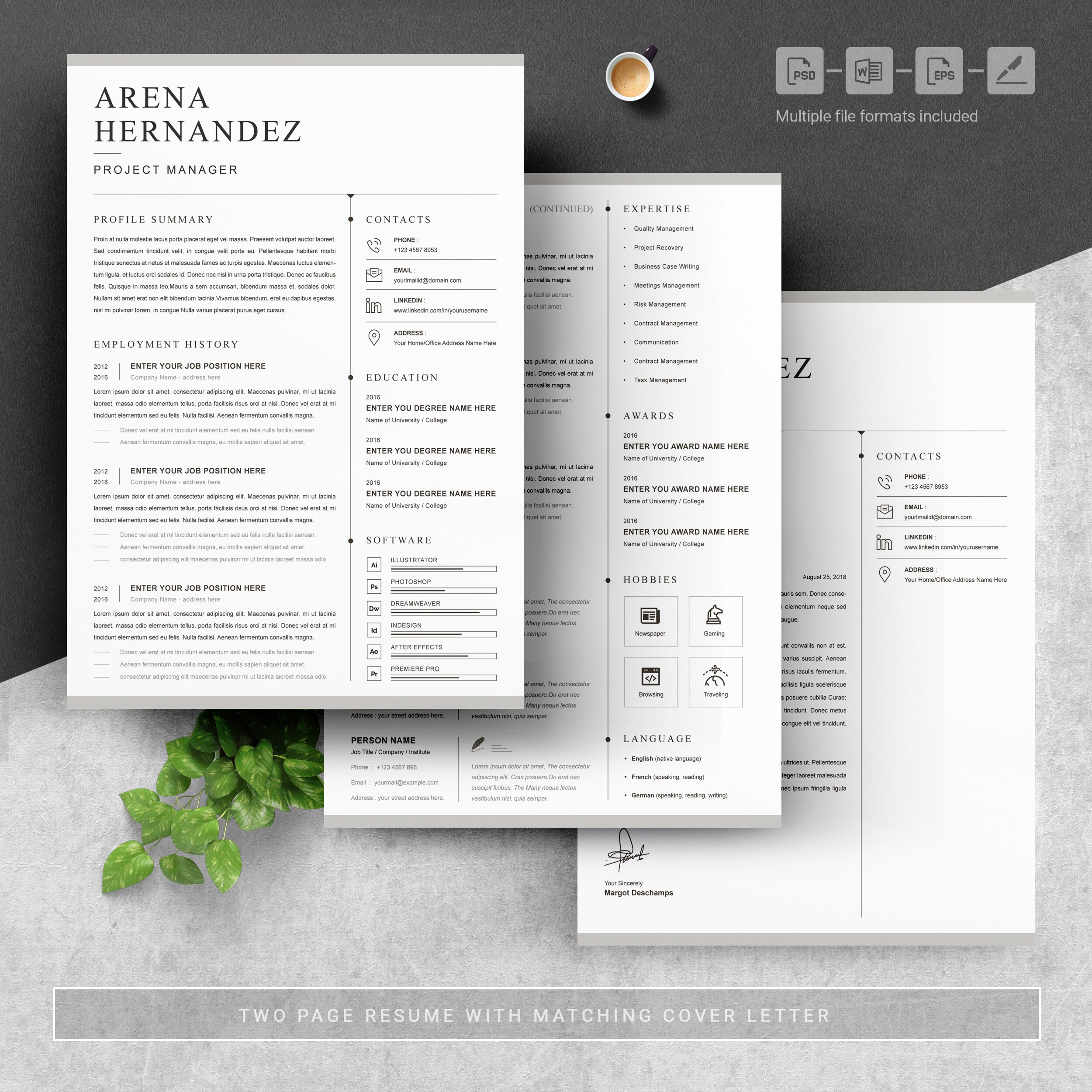 Professional Resume Template MS Word CV Design 2 Pages Best Curriculum ...