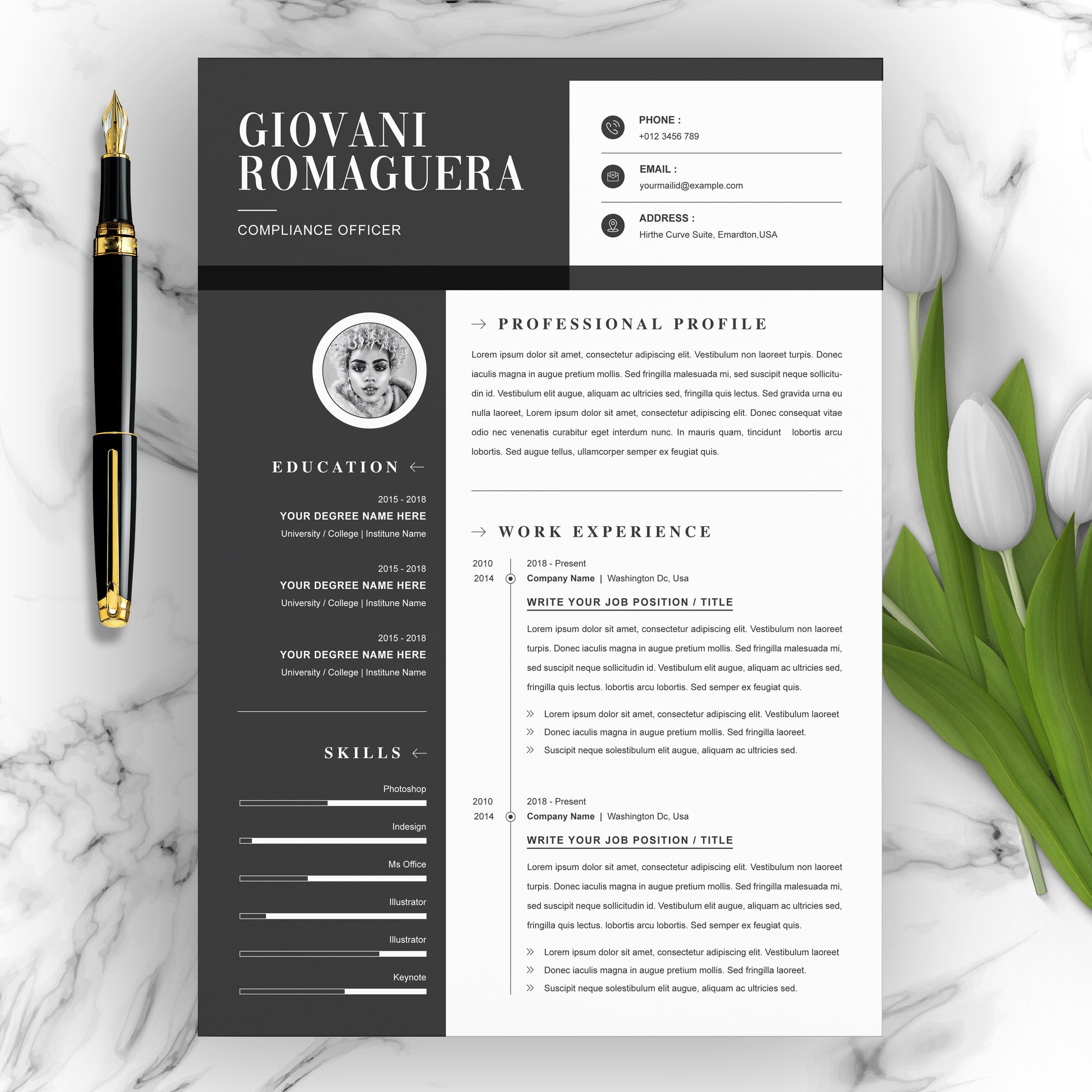 Minimal and Black White Clean Resume/cv Design Template Microsoft Word ...
