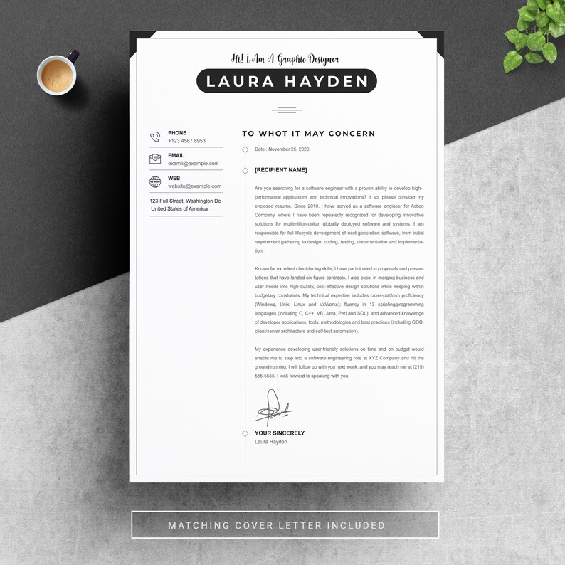 2 Page Professional Simple Graphic Designer Resume Template - Etsy