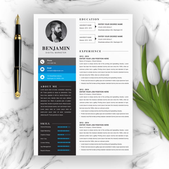 Resume Template for Word Modern Minimal Design Two Page | Etsy