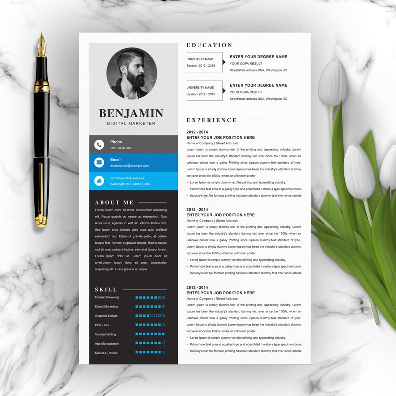 Resume Template for Word Modern Minimal Design Two Page Layout With ...