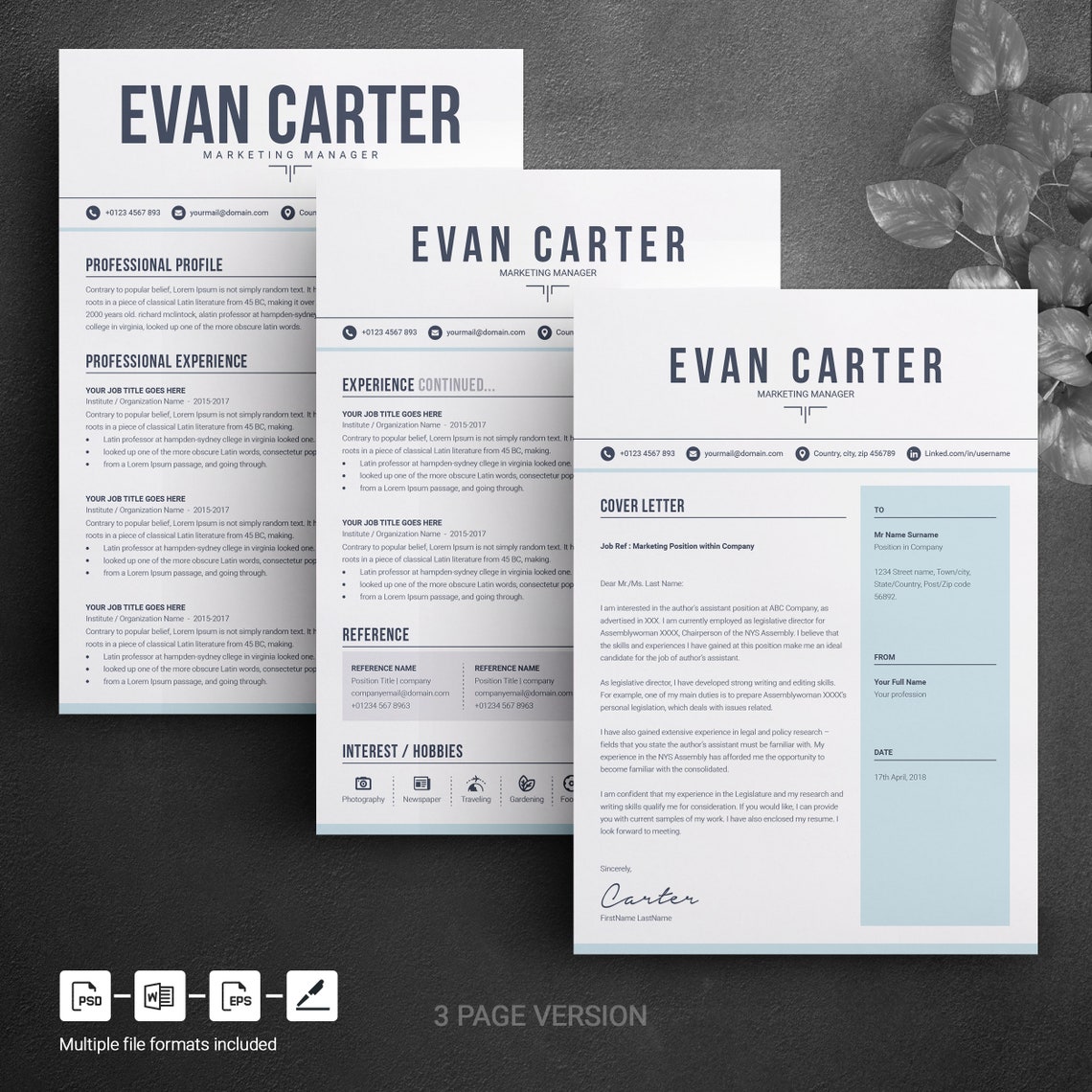 Simple Clean Resume Design Word Template Two Page Modern, Professional ...