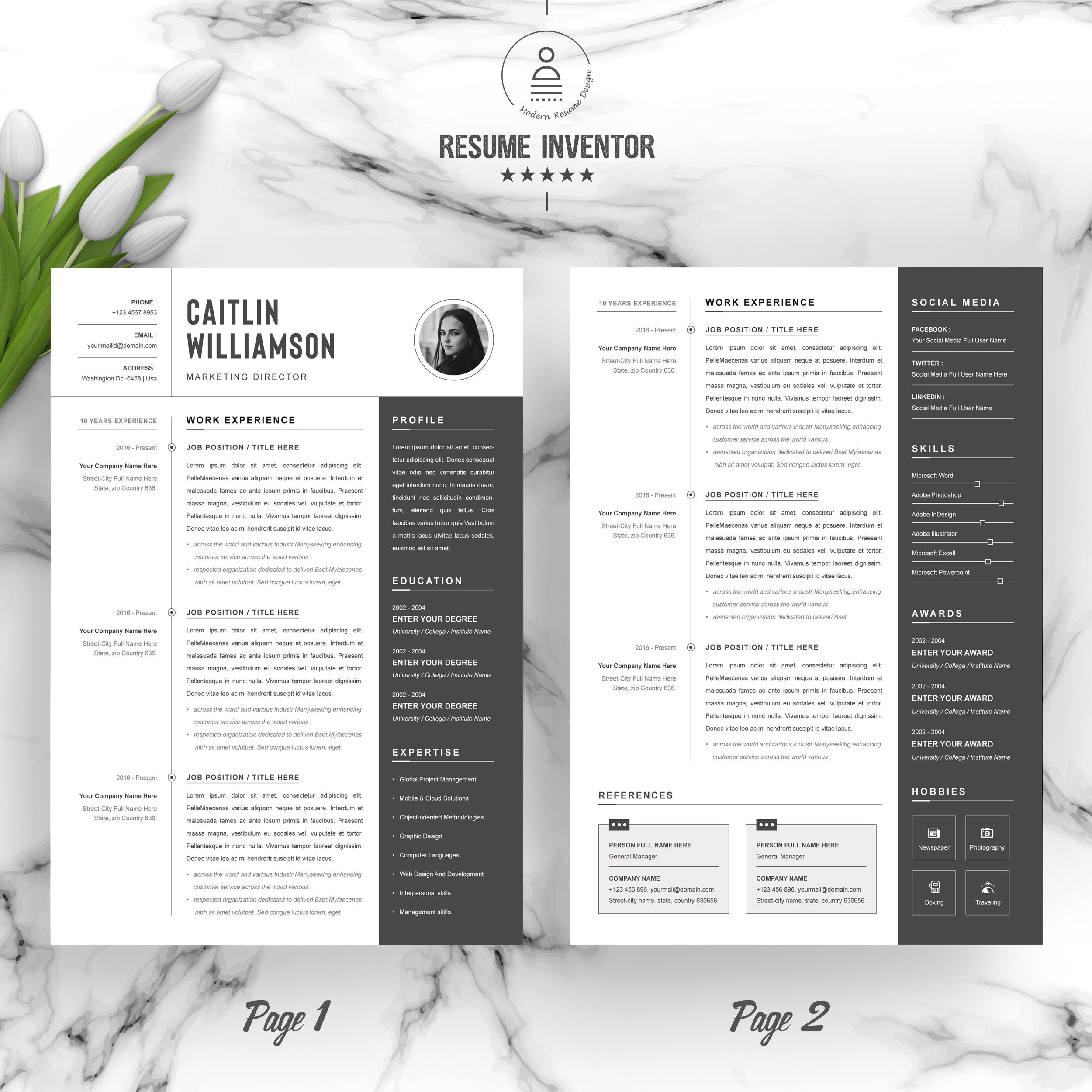 Professional Resume Template Word Clean Resume Template - Etsy