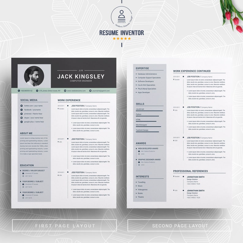 Word Resume CV Template MS Word With Cover Letter Clean and Creative ...