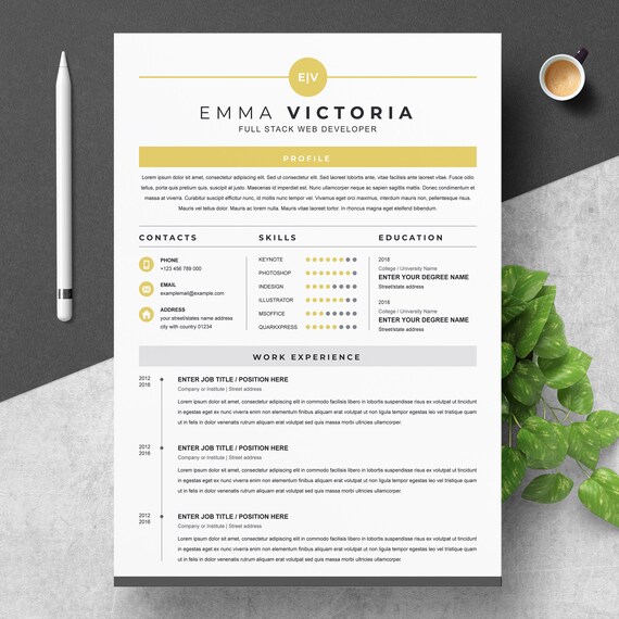 Professional 2 Page Resume Template Modern Two Page CV | Etsy